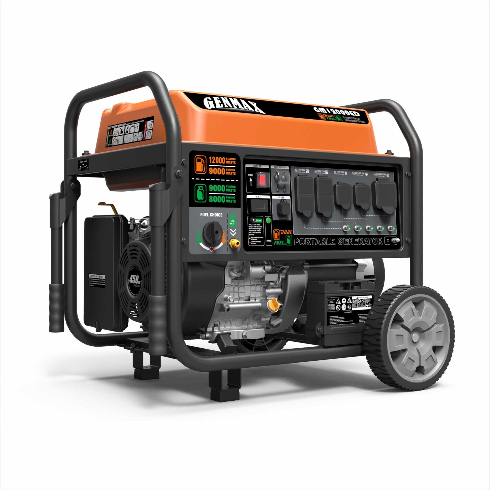 GENMAX, Dual Fuel Generator, 10000W, Voltage 120 Model# GM12000ED ...