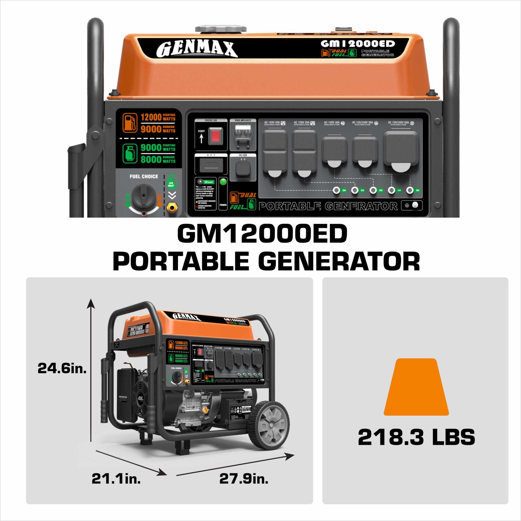GENMAX, Dual Fuel Generator, 10000W, Voltage 120 Model# GM12000ED ...