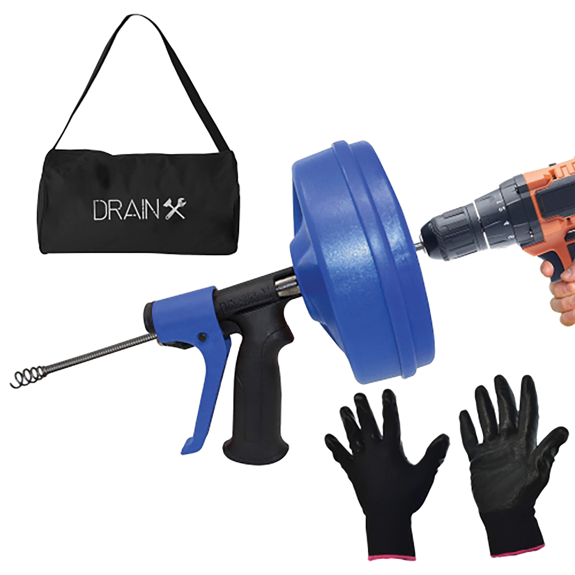 DrainX, Drum Auger Drain Snake Kit, 35ft., Color Family Multi, Model ...