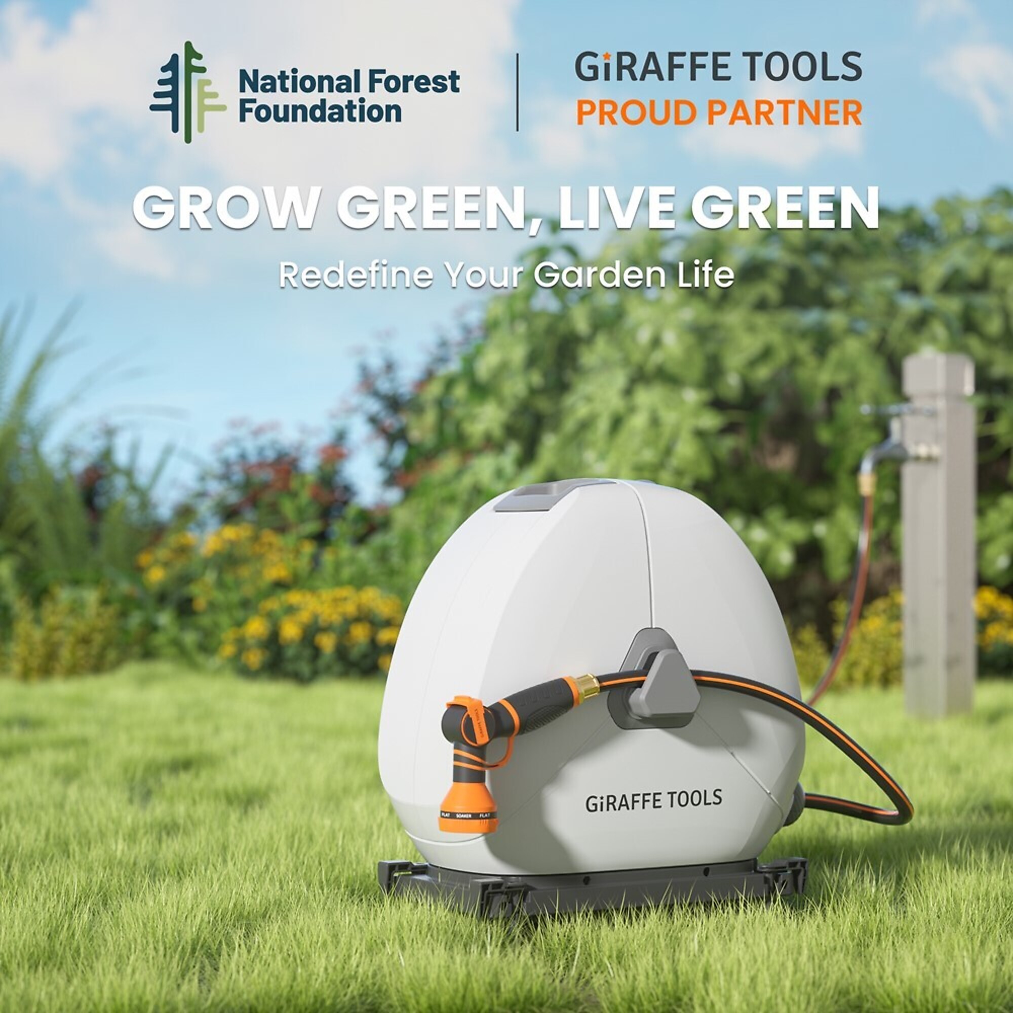 Giraffe Tools, Retractable Hose Reel 1/2in., 82ft., HD Ground Mount ...