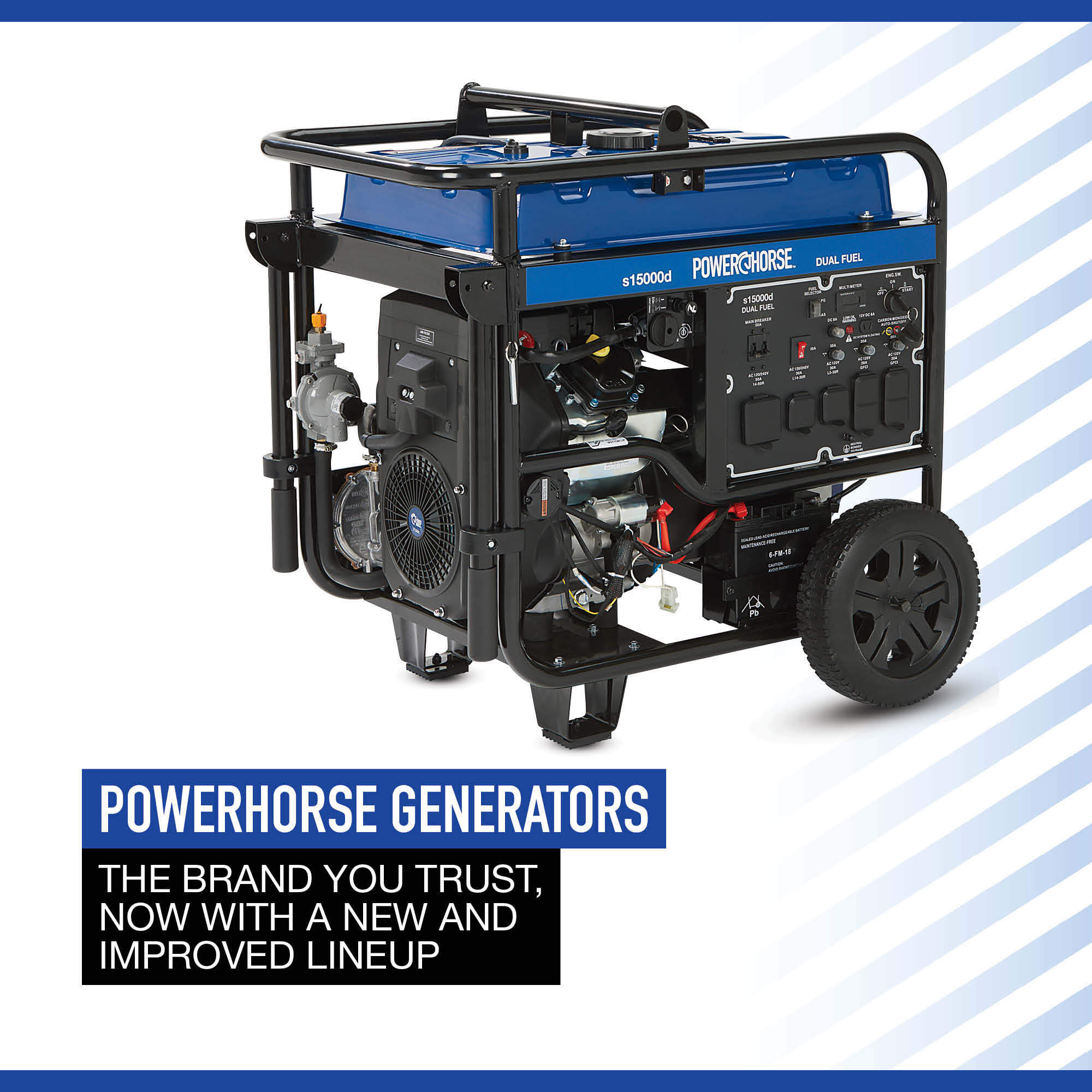 Powerhorse Dual-Fuel Generator, 15,000 Surge Watts, 12,000 Rated Watts ...