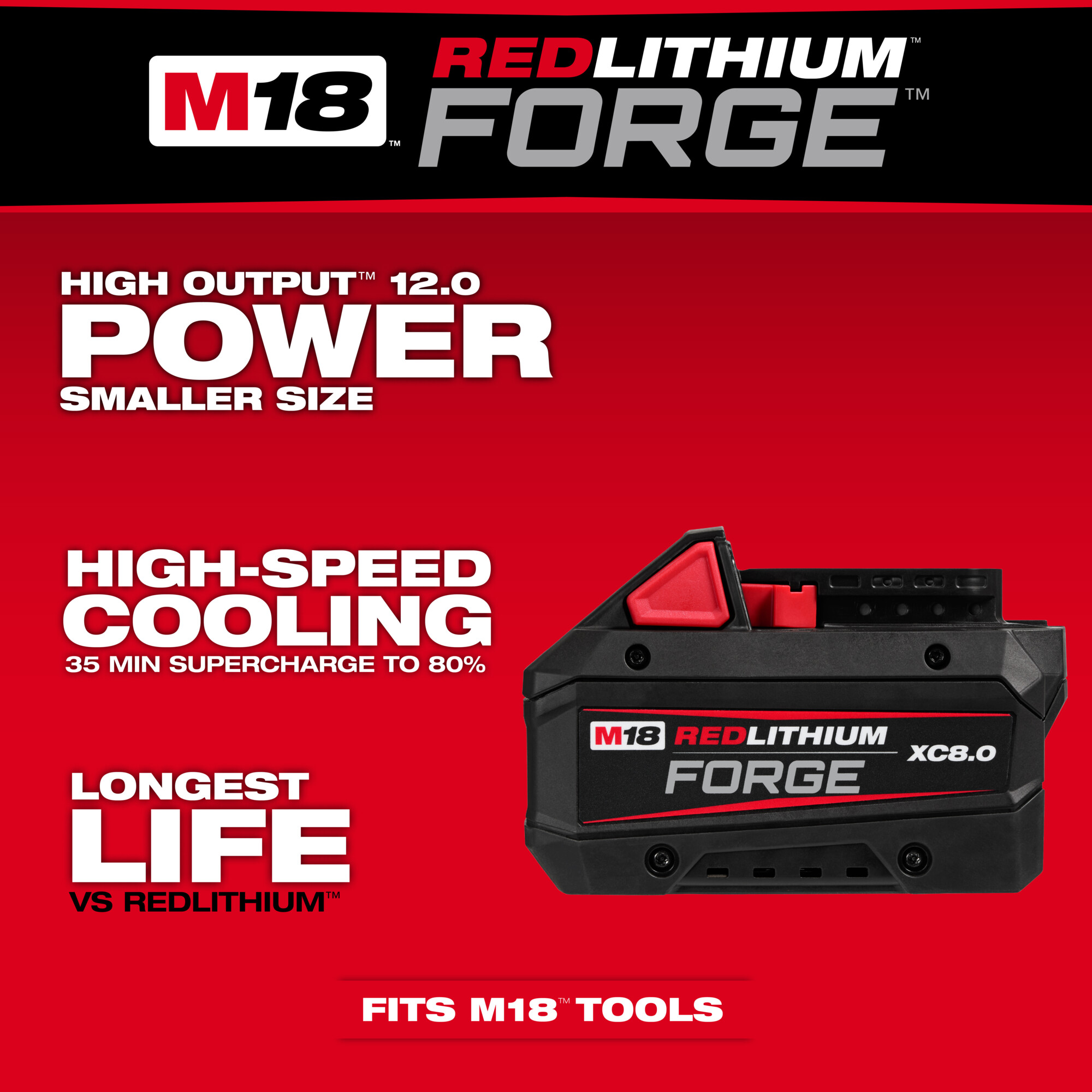 Milwaukee, M18 REDLITHIUM FORGE XC8.0 Battery Pack, Battery Type ...