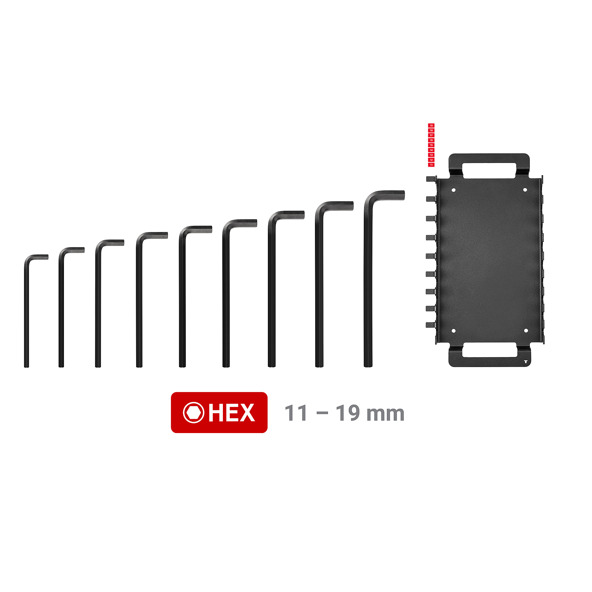 Tekton, 9pc Flat End Hex Key Set w/ Rack (11-19 mm), Model# KLX92201 ...