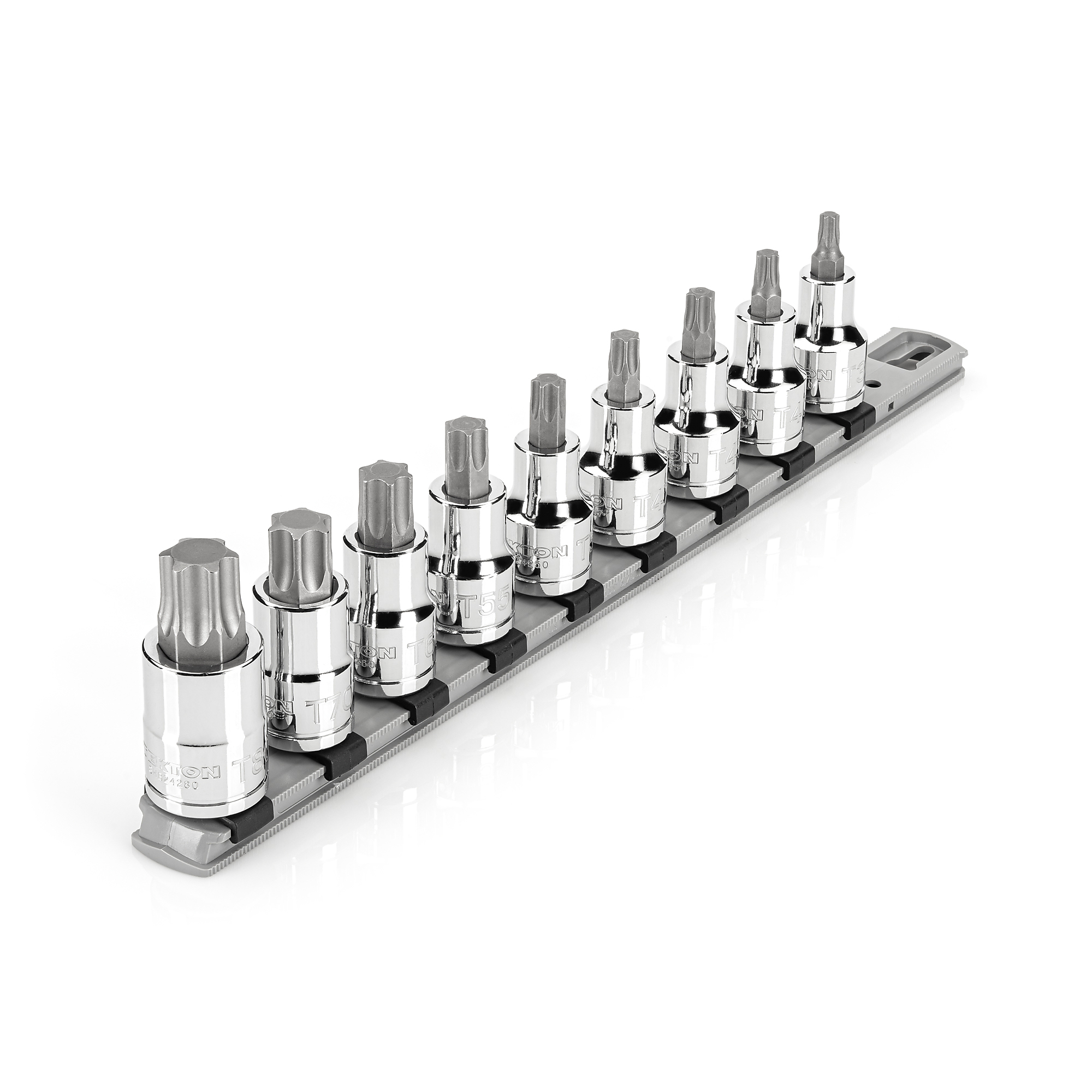 Tekton, 9pc 1/2in. Dr Torx Bit Socket Set w/Rail (T30-T80), Pieces (qty ...
