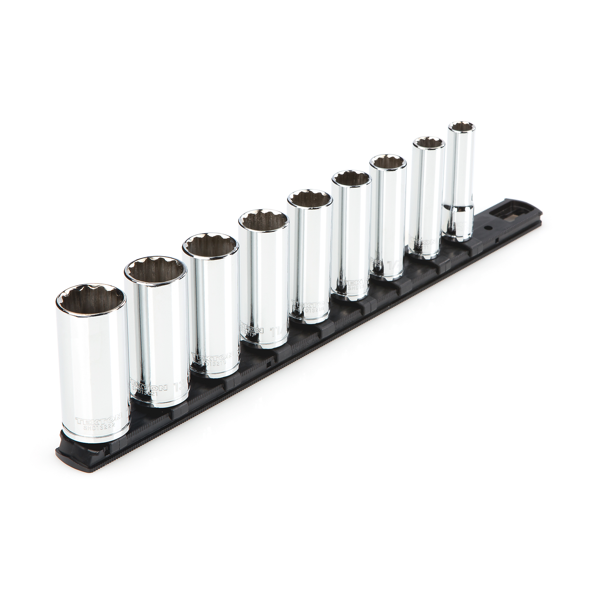 Tekton, 9pc 3/8in. Dp 12pt Socket Set w/Rail (5/16-3/4in.), Model ...