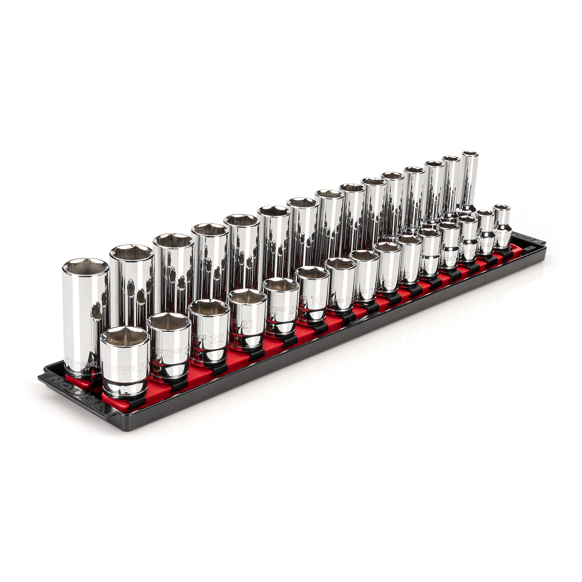 Tekton 1/2in. Drive 6-Point Socket Set with Rails - 10-24mm, 30-Piece ...
