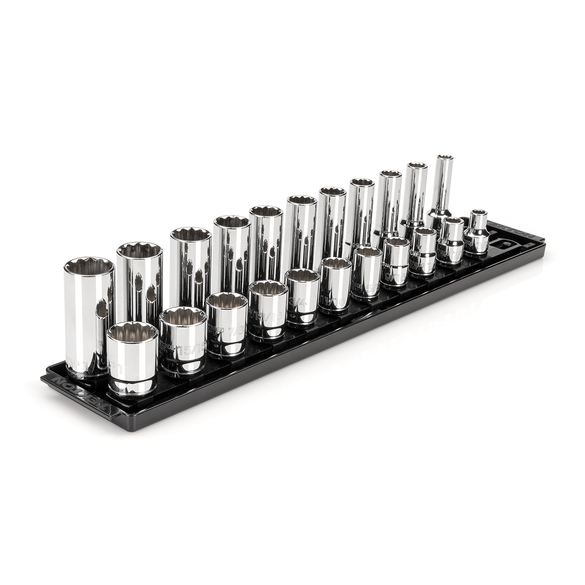 Tekton, 1/2in. Dr 12pt Socket Set w/Rails, 22pc (3/8-1in.), Pieces (qty ...