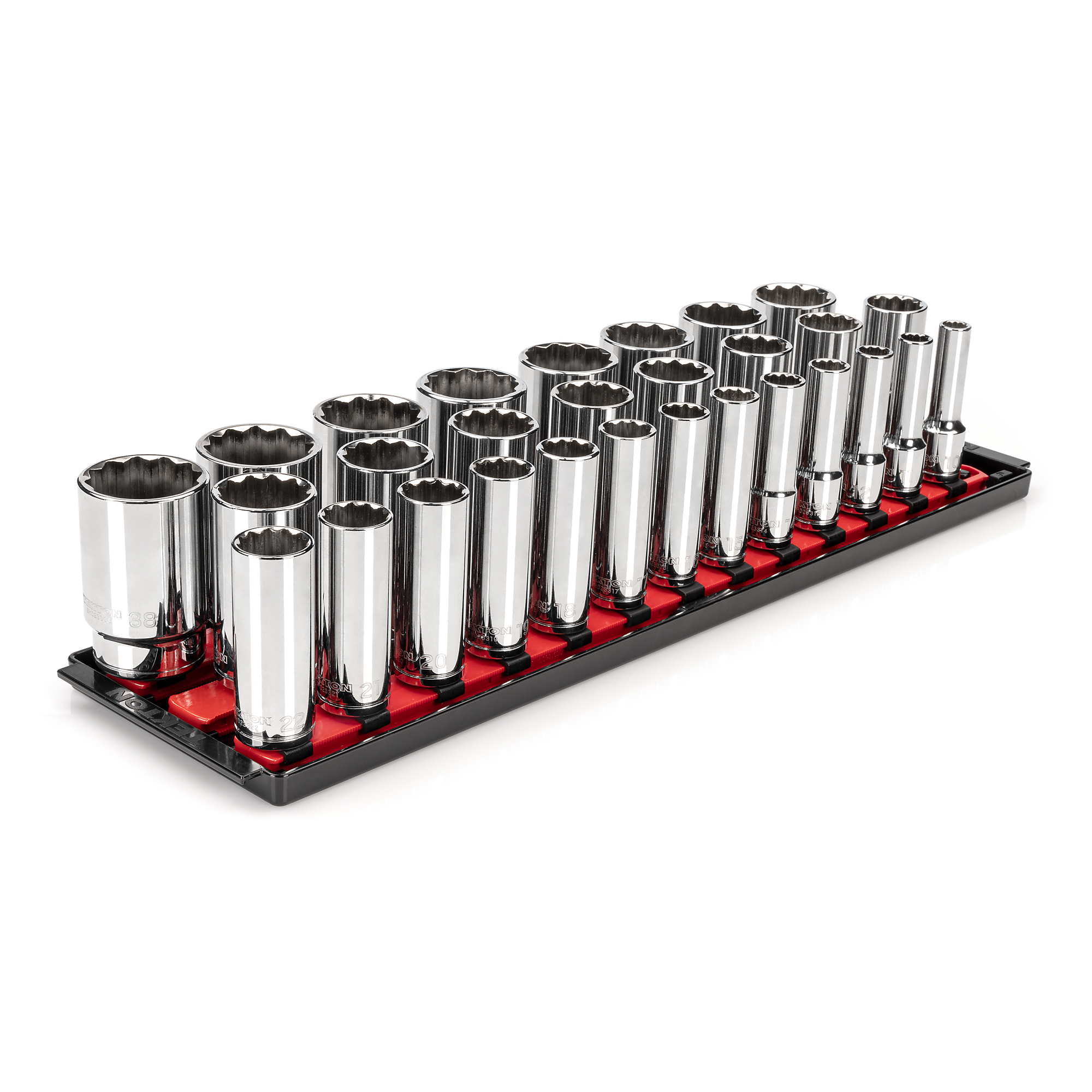 Tekton 1/2in. Drive Deep 12-Point Socket Set with Rails - 29 Pcs, 10 ...