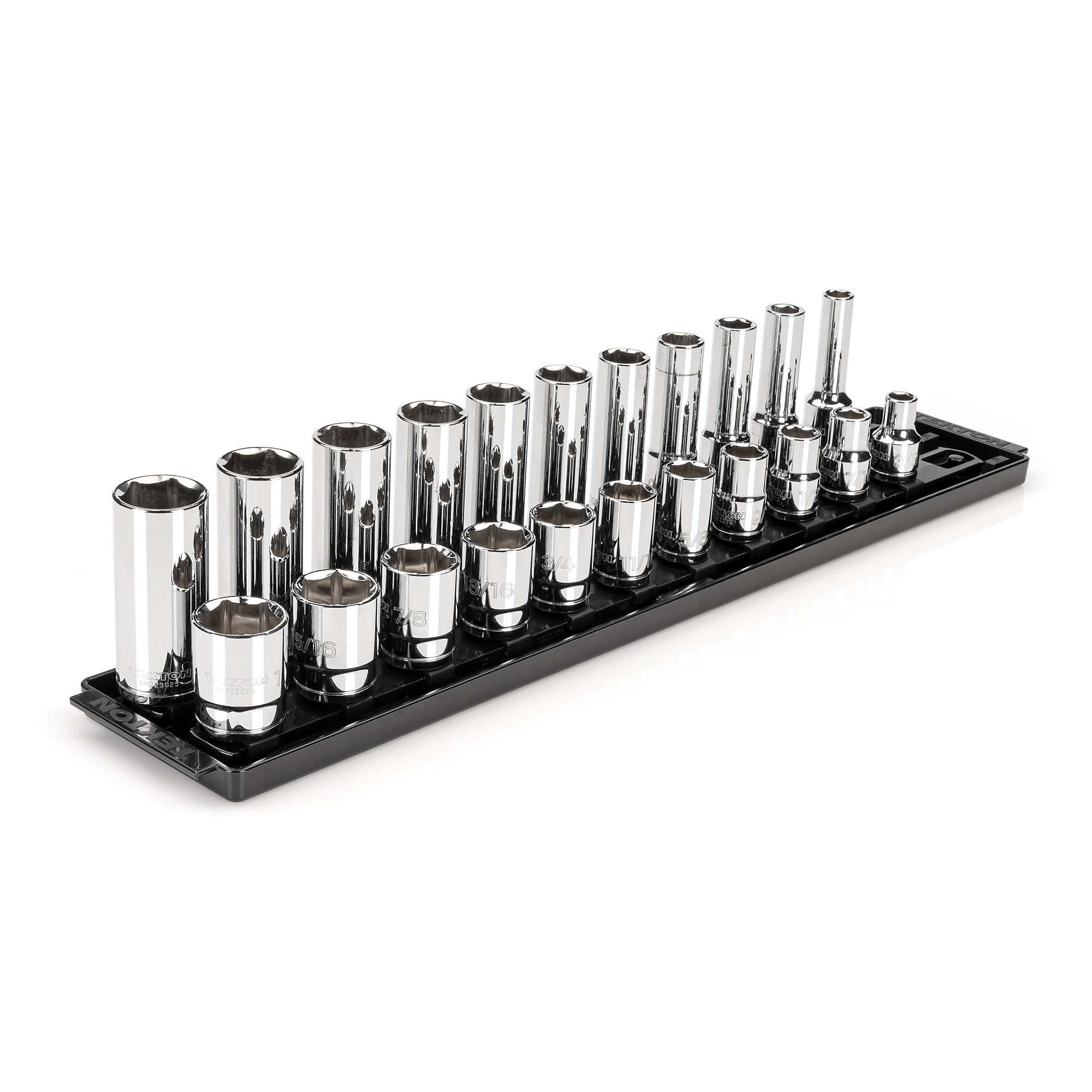 Tekton 1/2in. Drive 6-Point Socket Set with Rails - 22-Pc., Standard ...