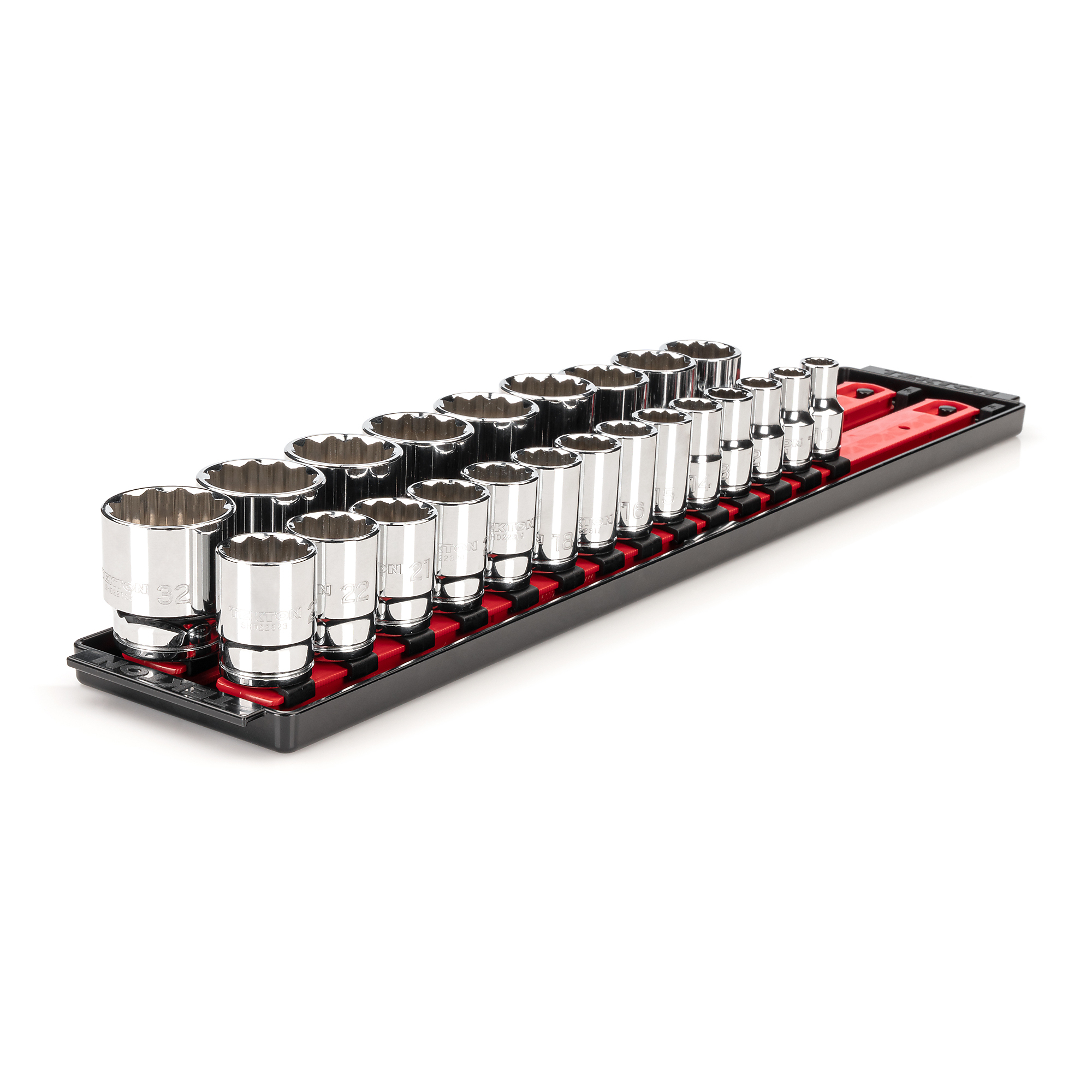 Tekton, 1/2in. Dr 12pt Socket Set w/Rails, 23pc (10-32 mm), Model ...
