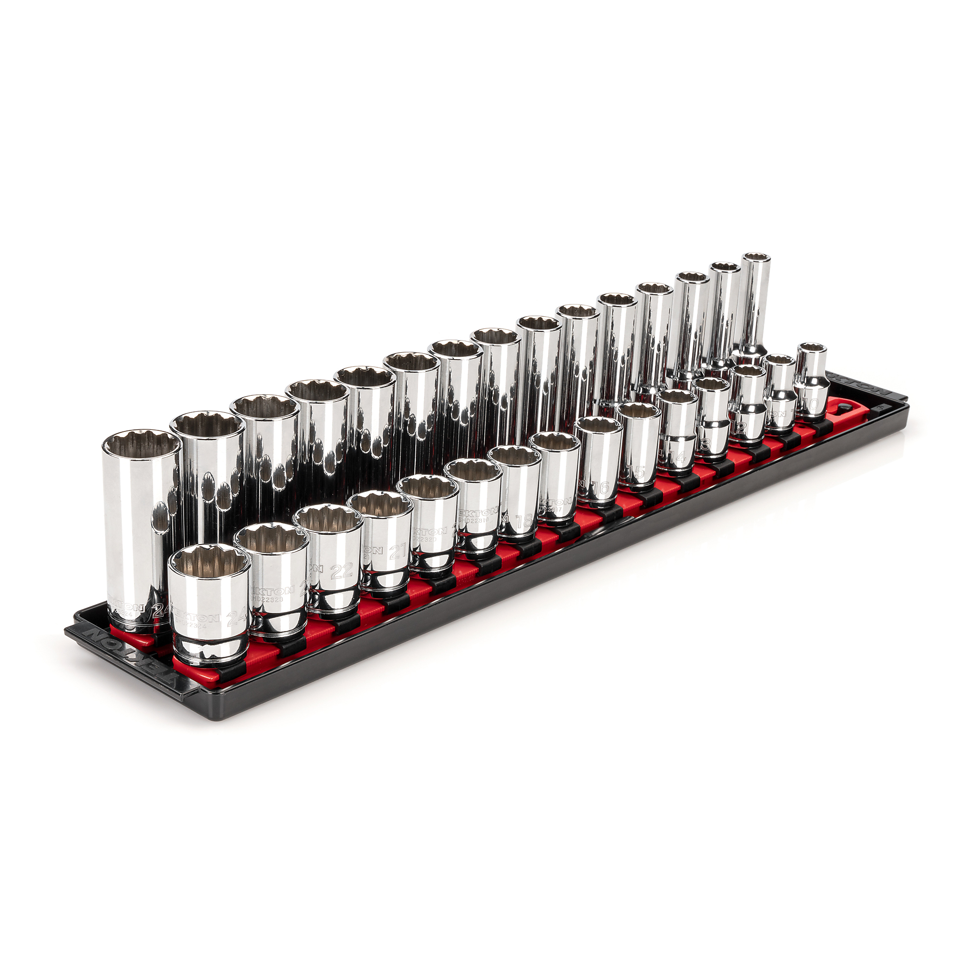 Tekton, 1/2in. Dr 12pt Socket Set w/Rails, 30pc (10-24 mm), Model ...