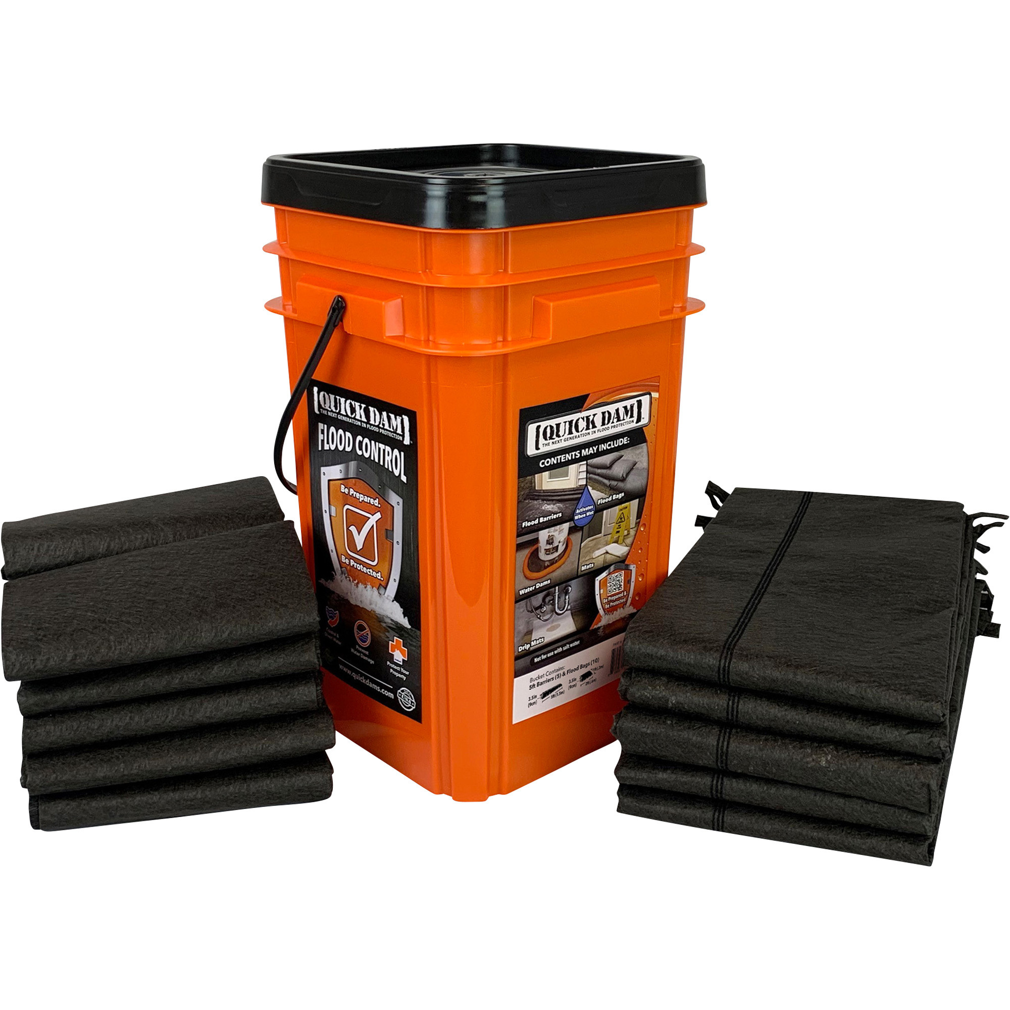 Quick Dam Grab & Go Flood Kit, Includes 5 Flood Barriers and 10 Flood ...