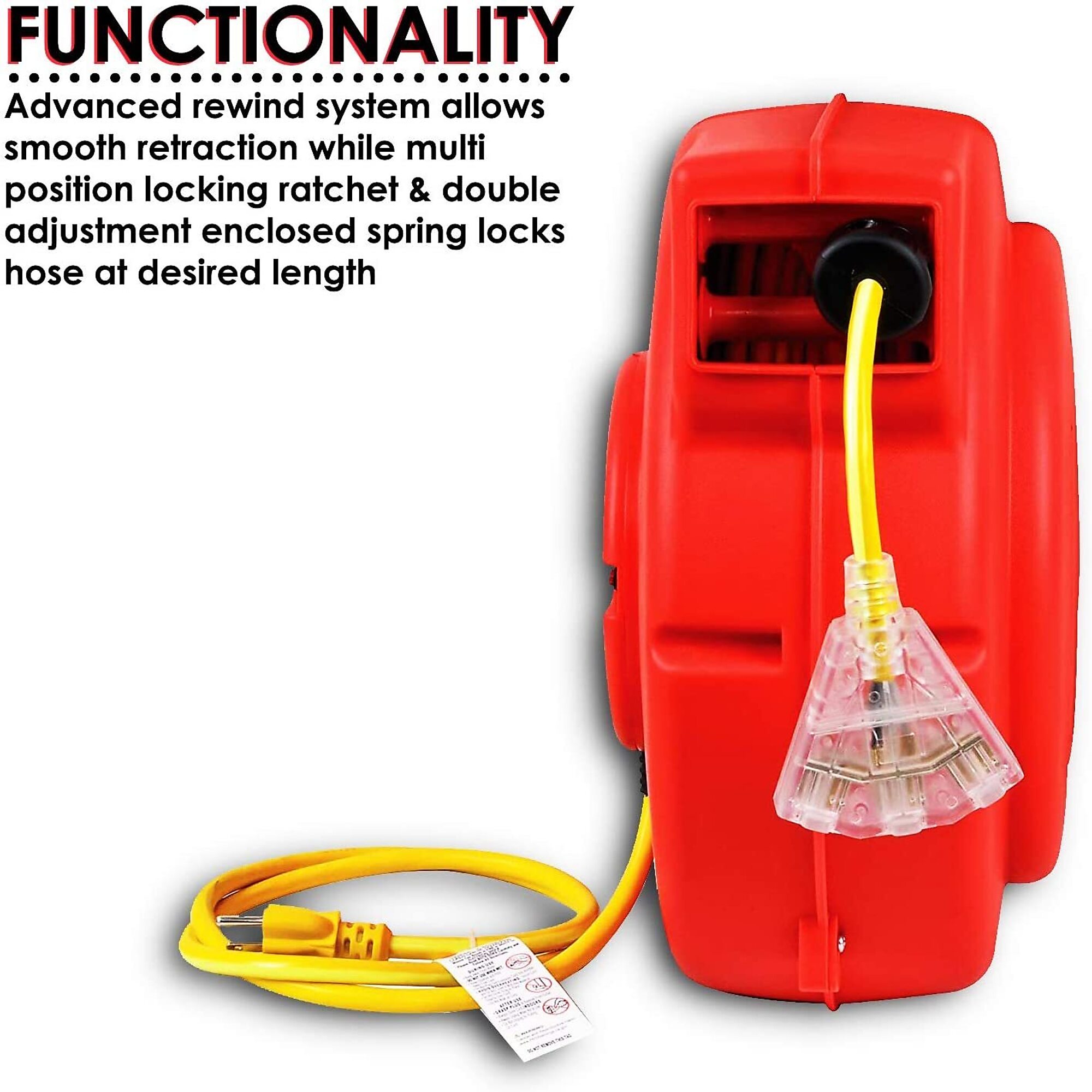 ReelWorks, Extension Cord Reel 12AWG x 80ft., Length 80 ft, Cable Gauge ...