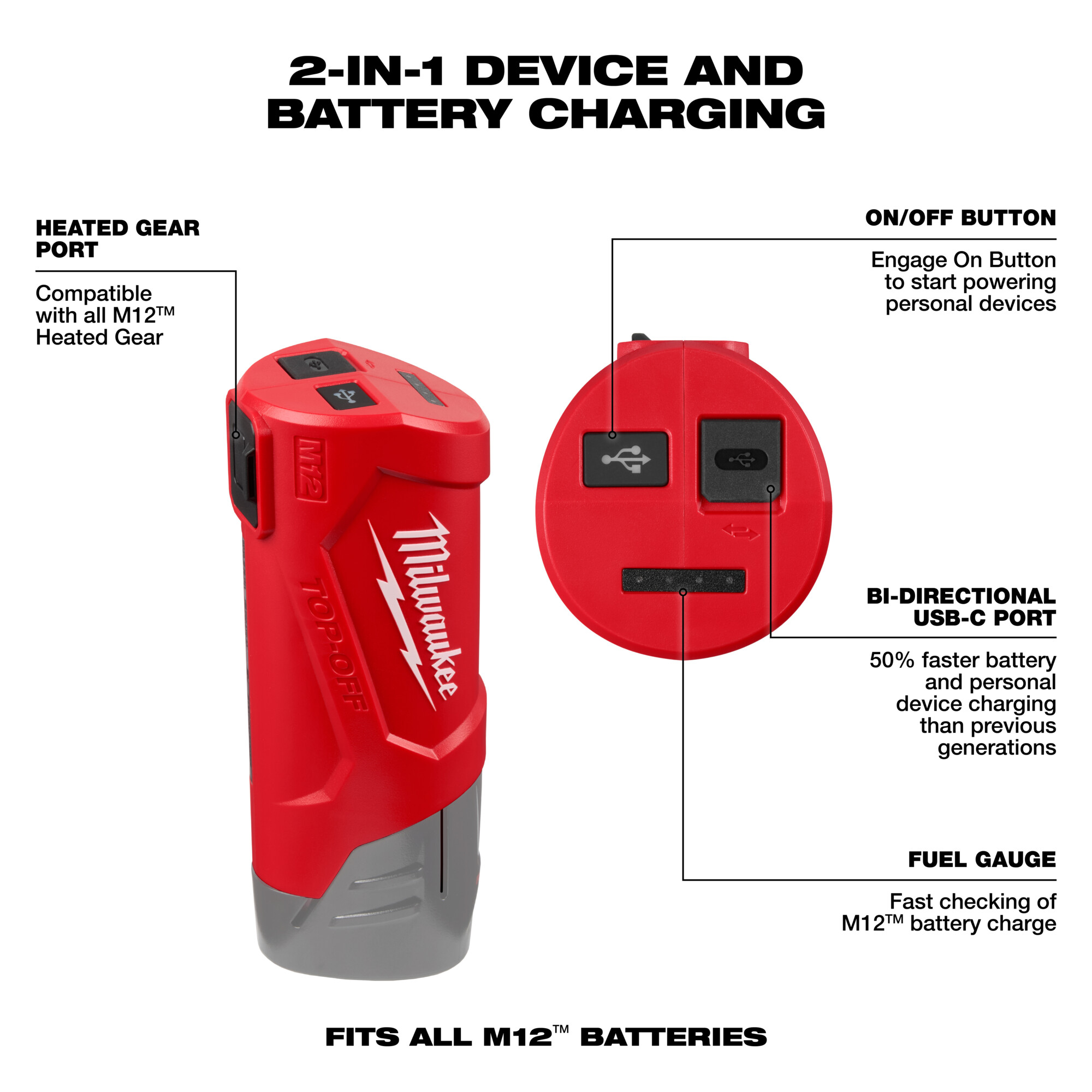 Milwaukee TOP-OFF™, M12 TOP-OFF Power Supply and Charger, Battery Type ...