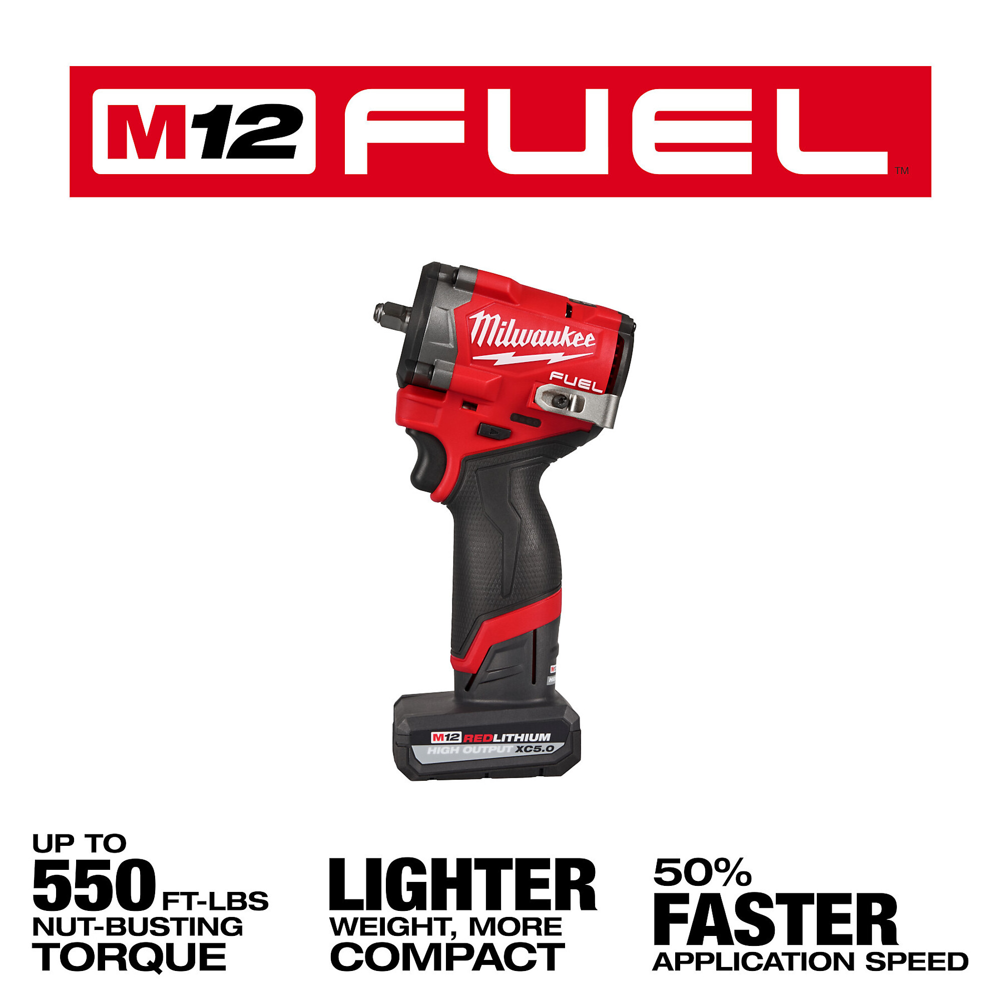 Milwaukee M12 FUEL Stubby 3/8in. Impact Wrench Kit, Drive Size 3/8in ...