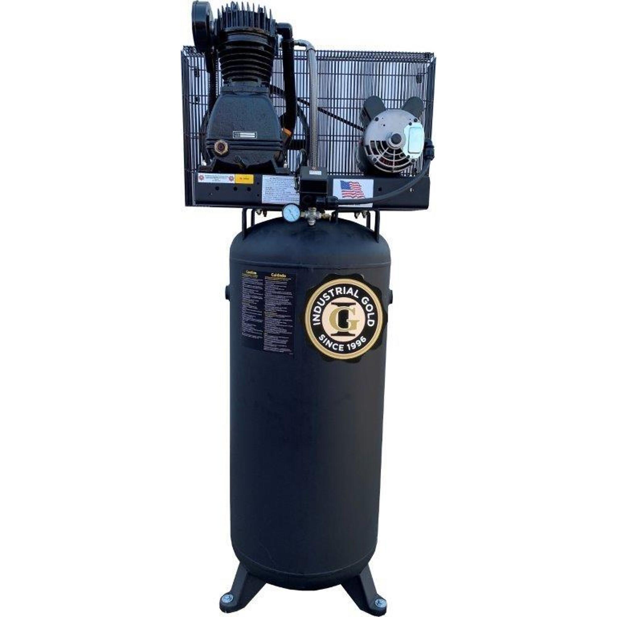 Industrial Gold Air Compressor - 5 HP, 60 Gal., 16 CFM, 208-230V, 175 ...