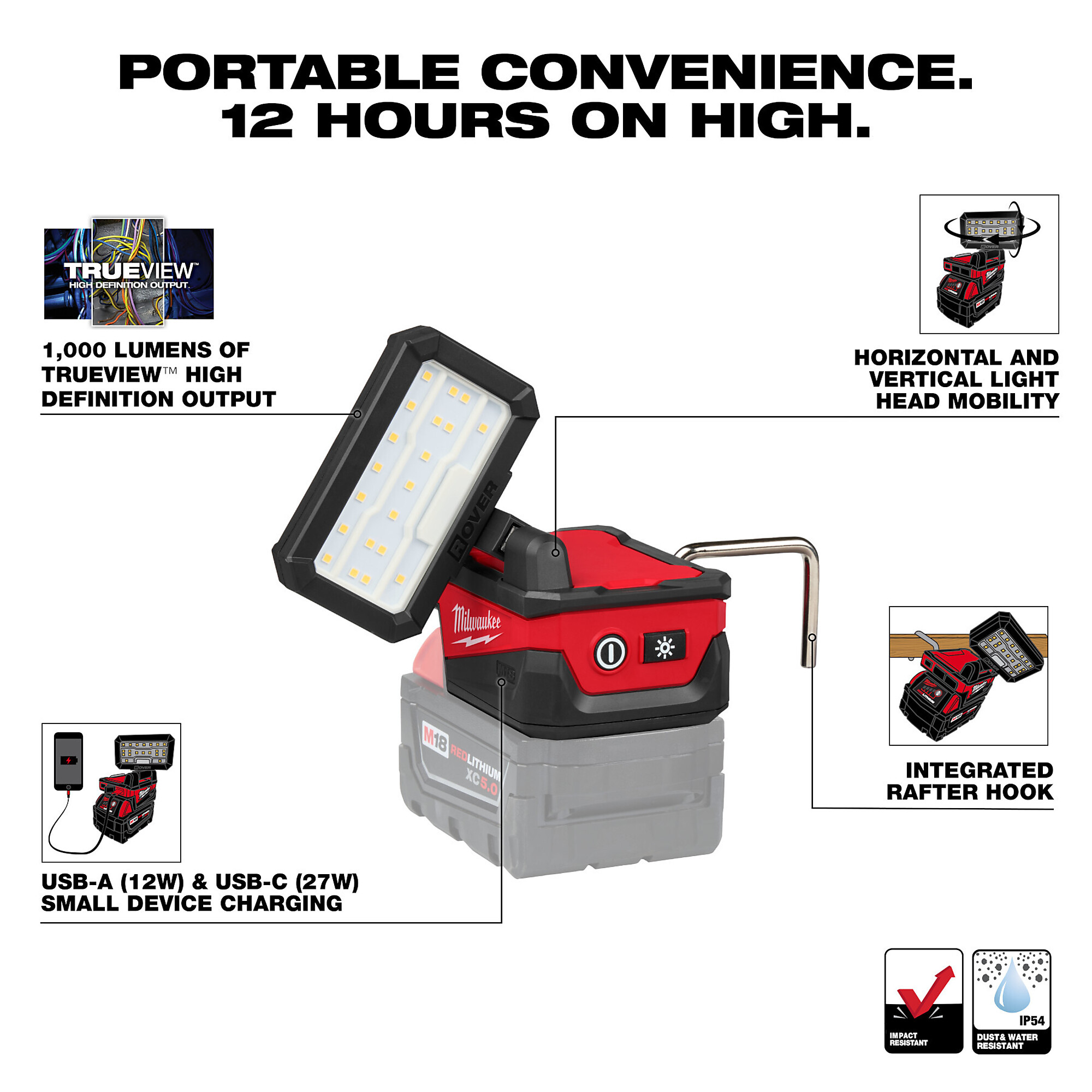 Milwaukee M18 ROVER Compact Folding Floodlight with USB Charging, Model ...