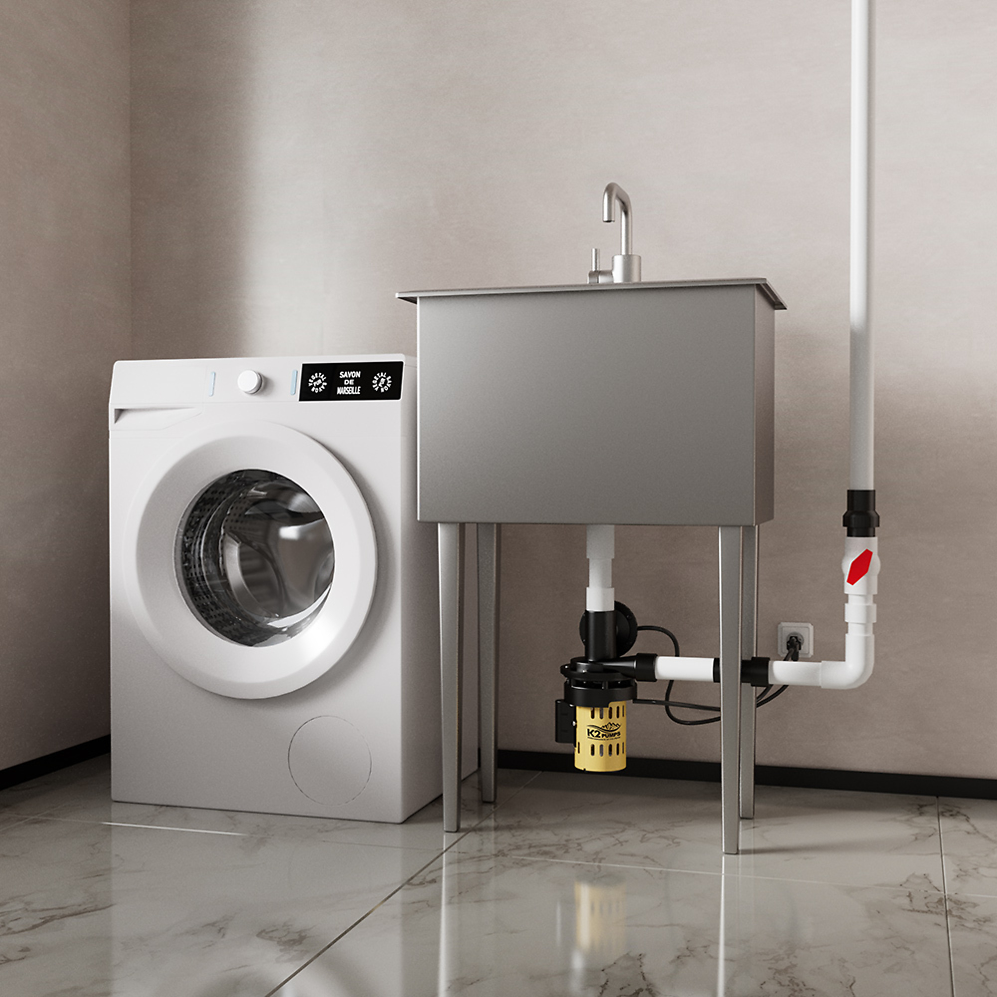 K2 1/3 HP Utility Sink Pump, Max. Flow 1300 GPH, Port Size 1.5 in ...