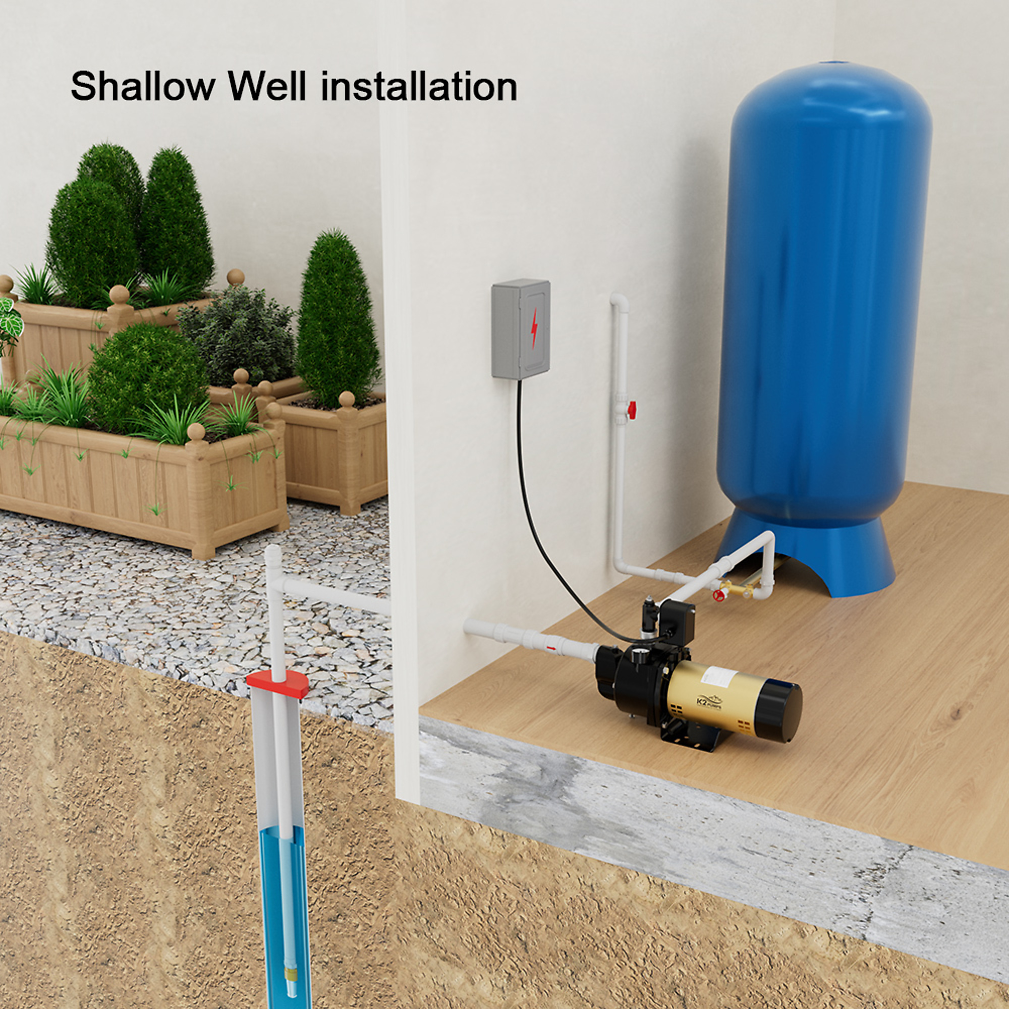 K2 PRO 3/4 HP Cast Iron Convertible Deep Well Pump, Max. Flow 1200 GPH ...