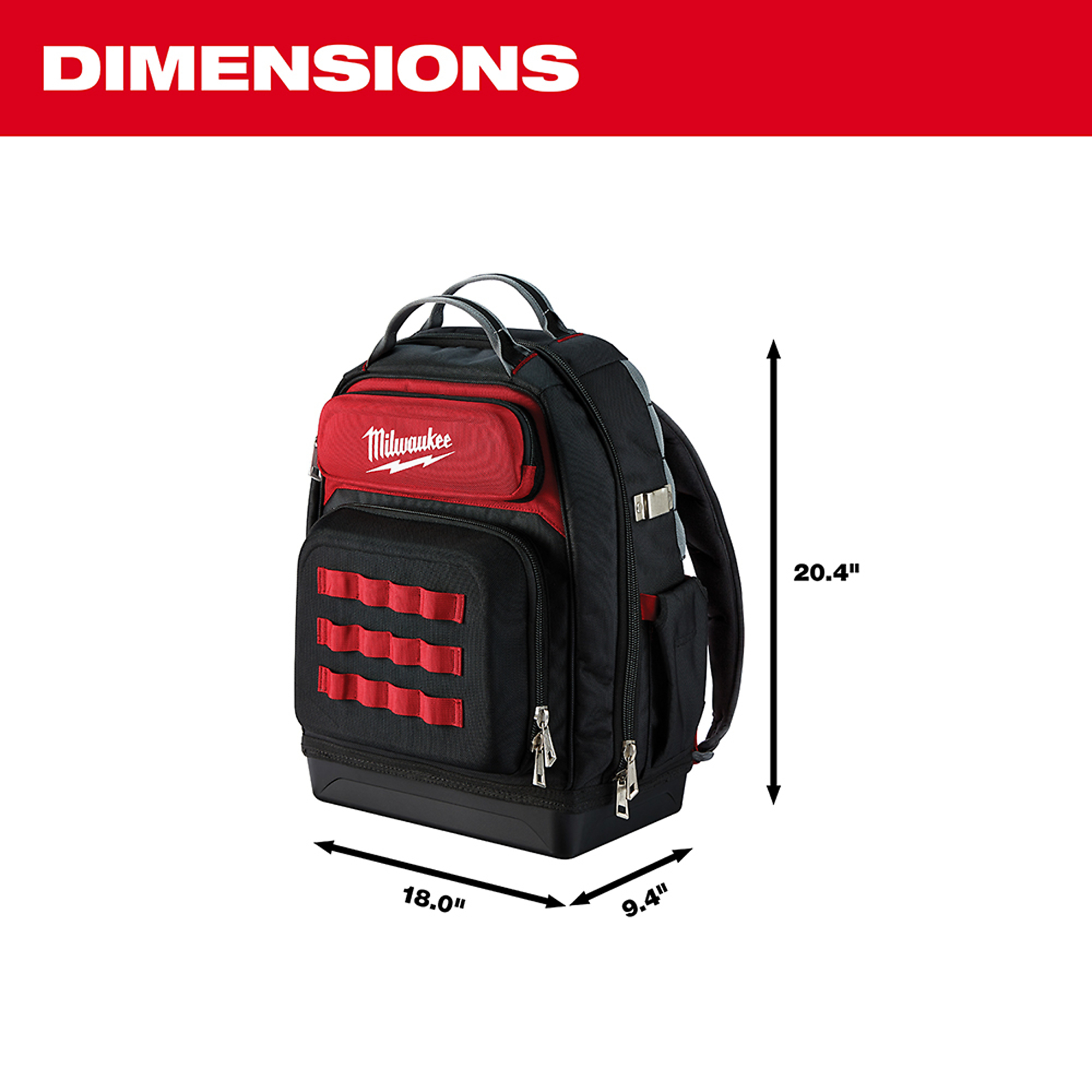 Milwaukee Ultimate Jobsite Backpack, 9 7/16in.L x 20 3/8in.W x 18in.H ...