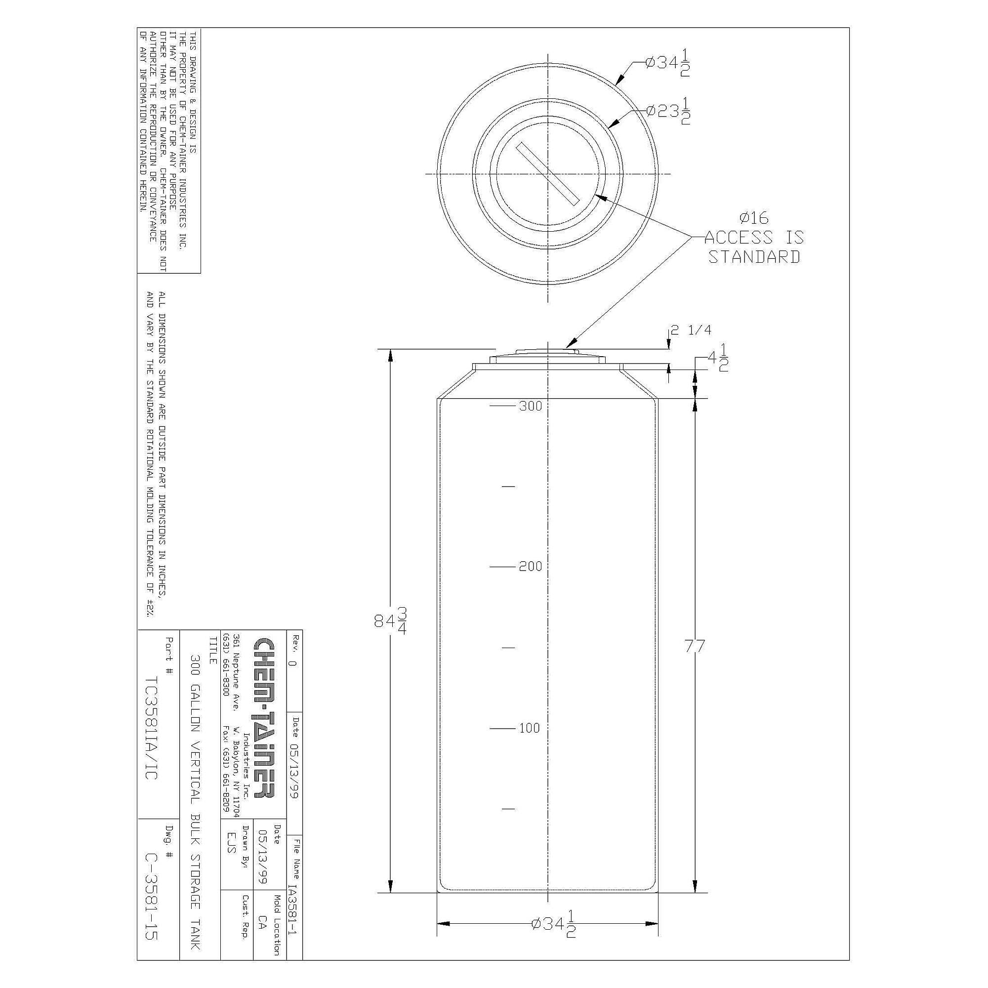 Chem-Tainer, 300 Gal. Vertical Bulk, Max. Capacity 300 Gal, Max. PSI 0 ...