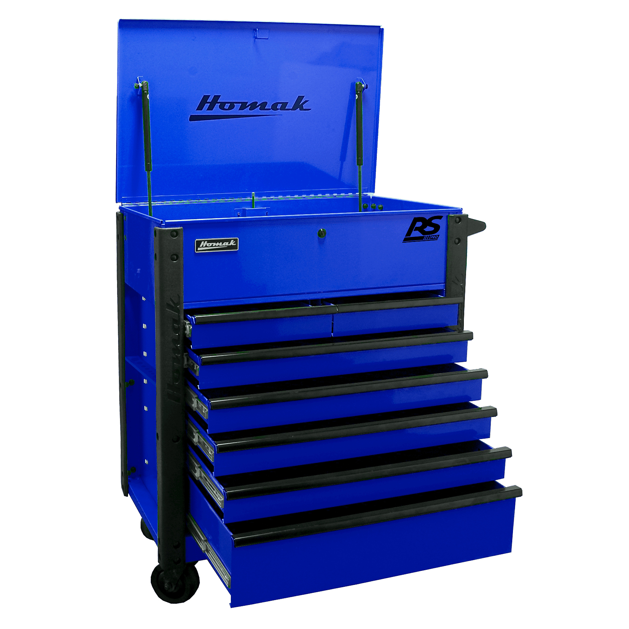 Homak, 35in. 7 DRAWER FLIP-TOP SERVICE CART - BLUE, Width 31 in, Height 38.875 in, Color Blue ...