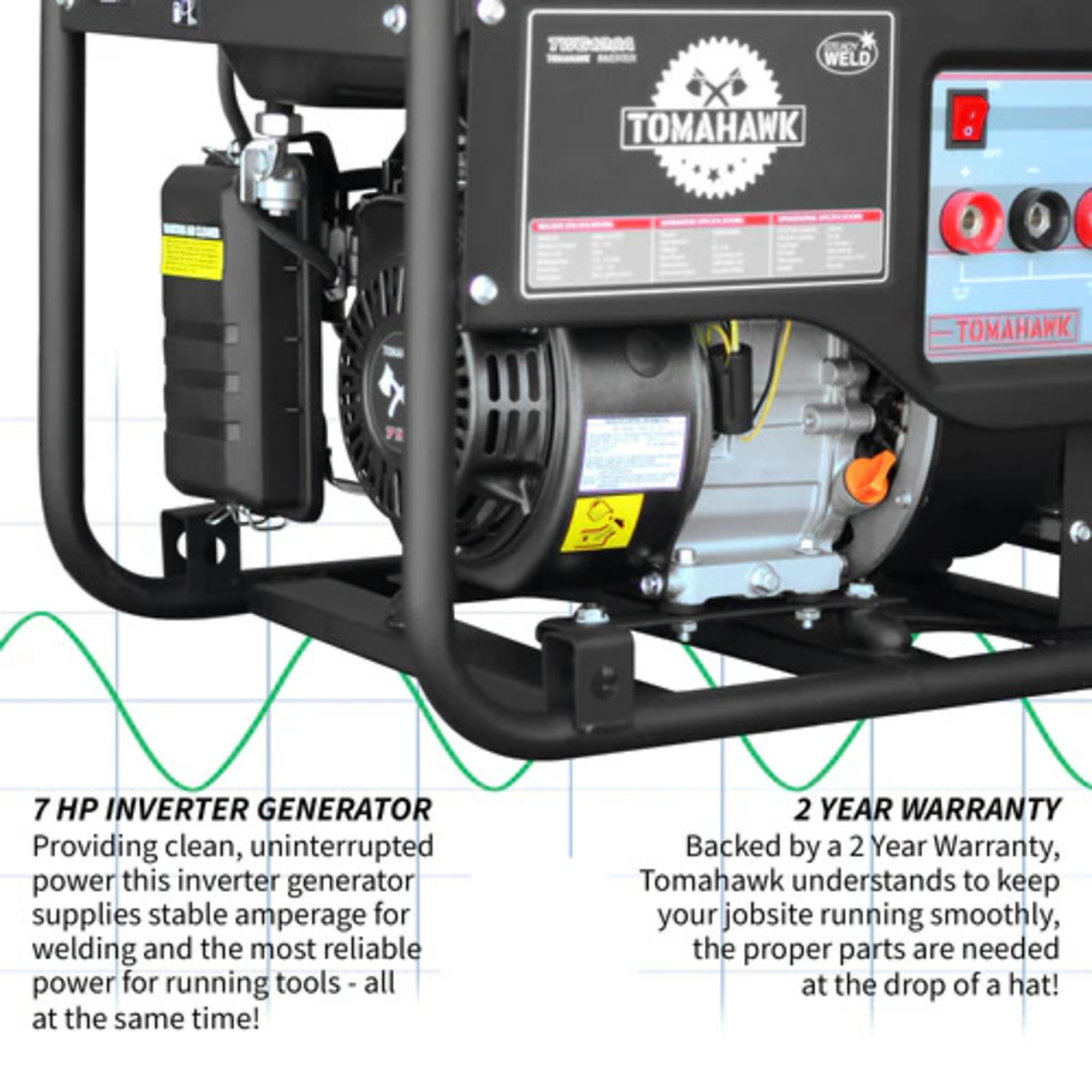 Tomahawk, Welder Generator Gas Engine 2200 Watt AC Wheel Kit, Volts 120 Max. Amps 120 Model ...