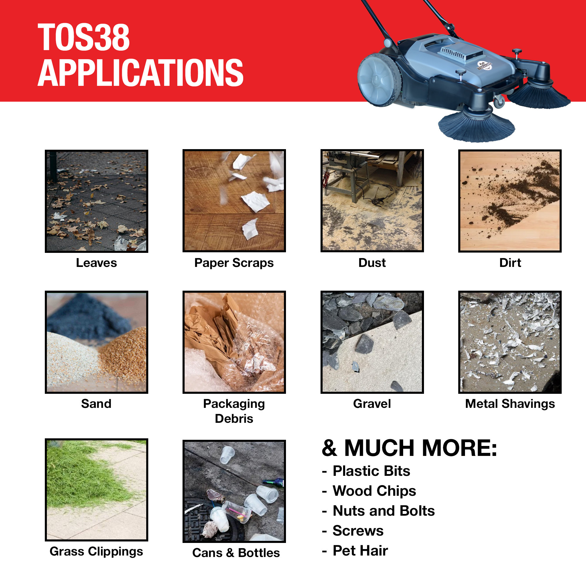 Tomahawk, Commercial 38in. Push Sweeper 14.5 Gallon, Width 38 in ...