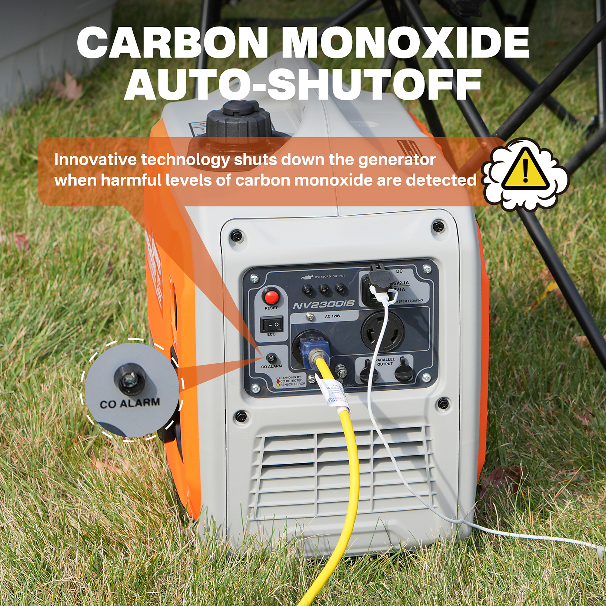 NOVUS, 2300W Inverter Generator with CO Sensor, Surge Watts 2300 Rated Watts 1800 Voltage 120 ...