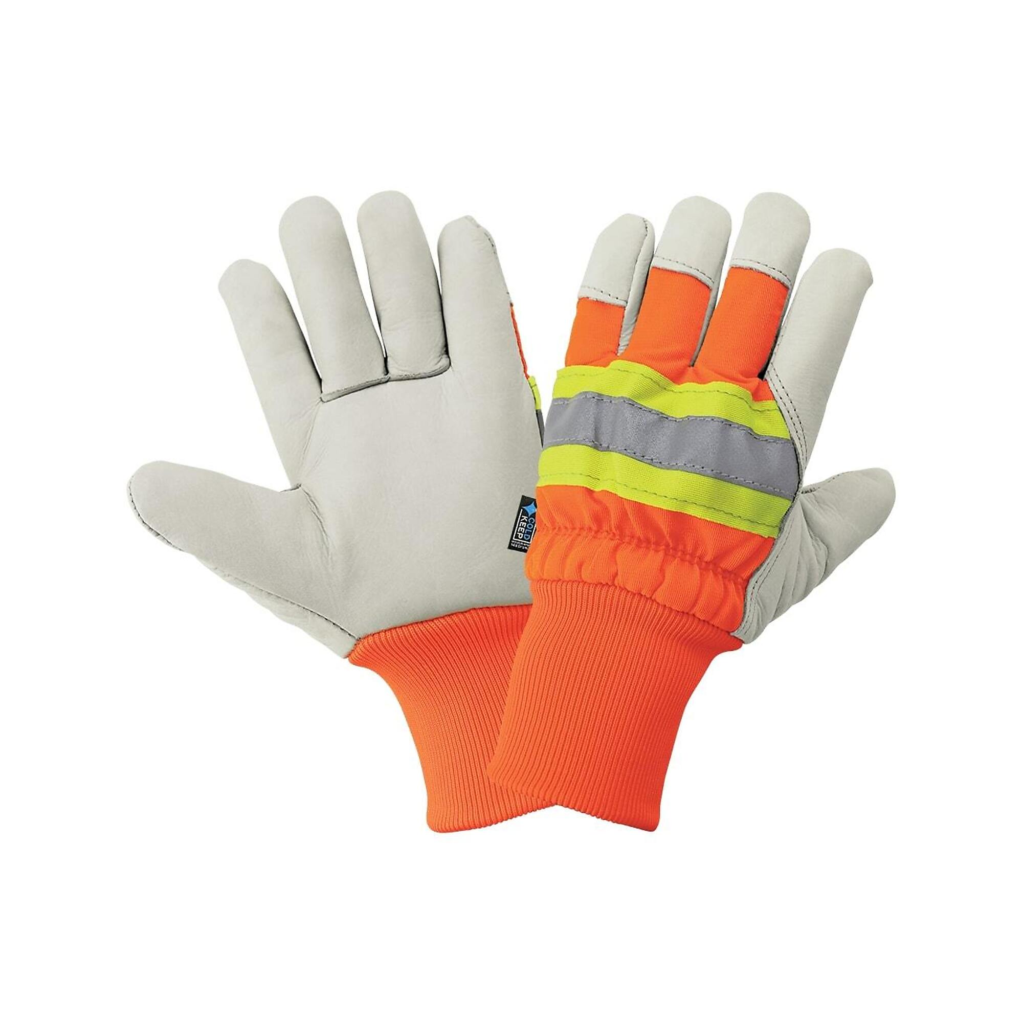 Global Glove, High-Vis 140g Insulated Cowhide Leather Gloves - 12 Pairs, Size 2XL, Color High ...
