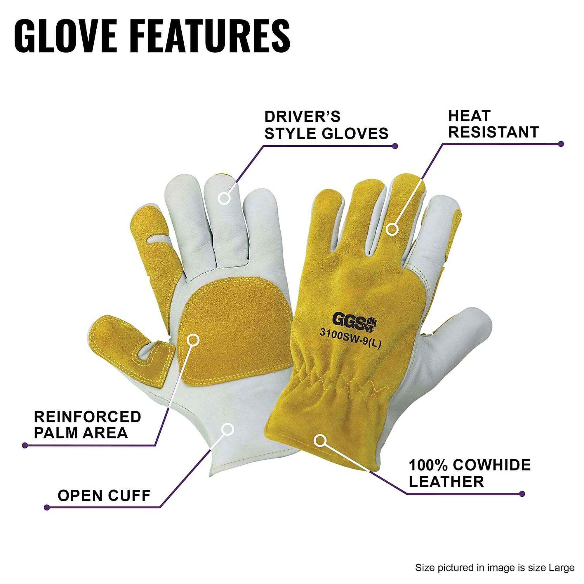 Global Glove, Premium Grain Cowhide Spot Welding Drivers Gloves - 12 Pairs, Size XL, Color Tan ...