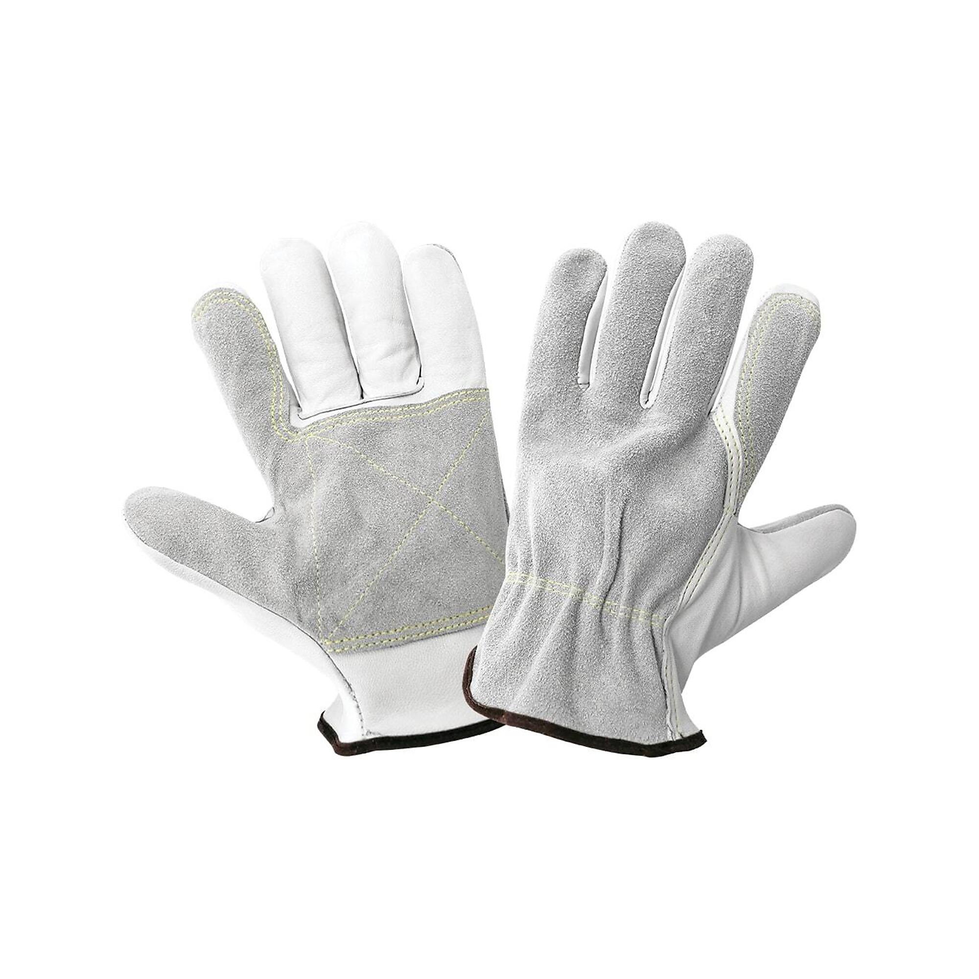 Global Glove, Grain Goatskin Cowhide Dbl Palm Leather Gloves - 12 Pairs, Size XL, Color White ...