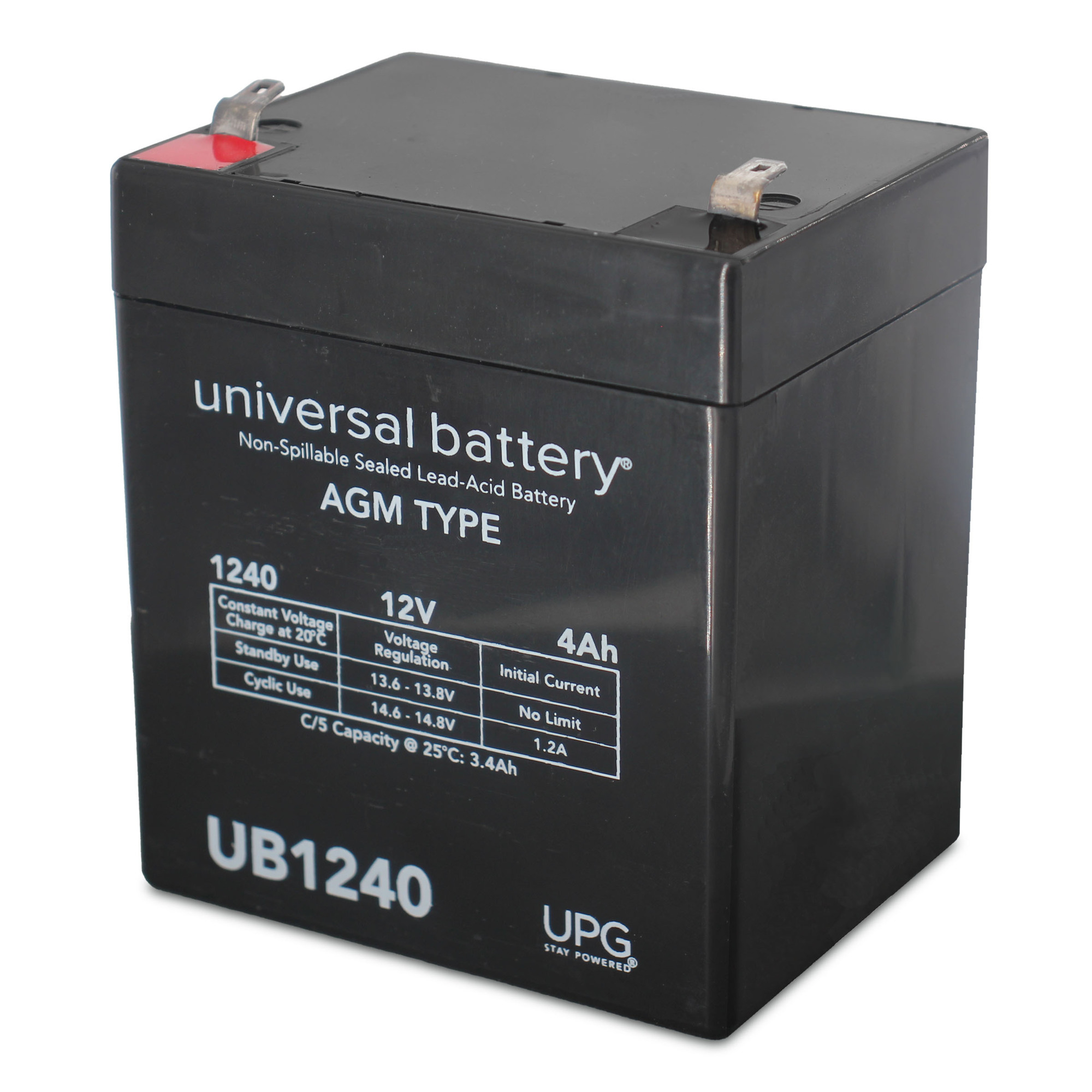 UPG, 12V 4Ah Battery F1 tabs, Volts 12 Amp Hours 4 Model# 45650 ...