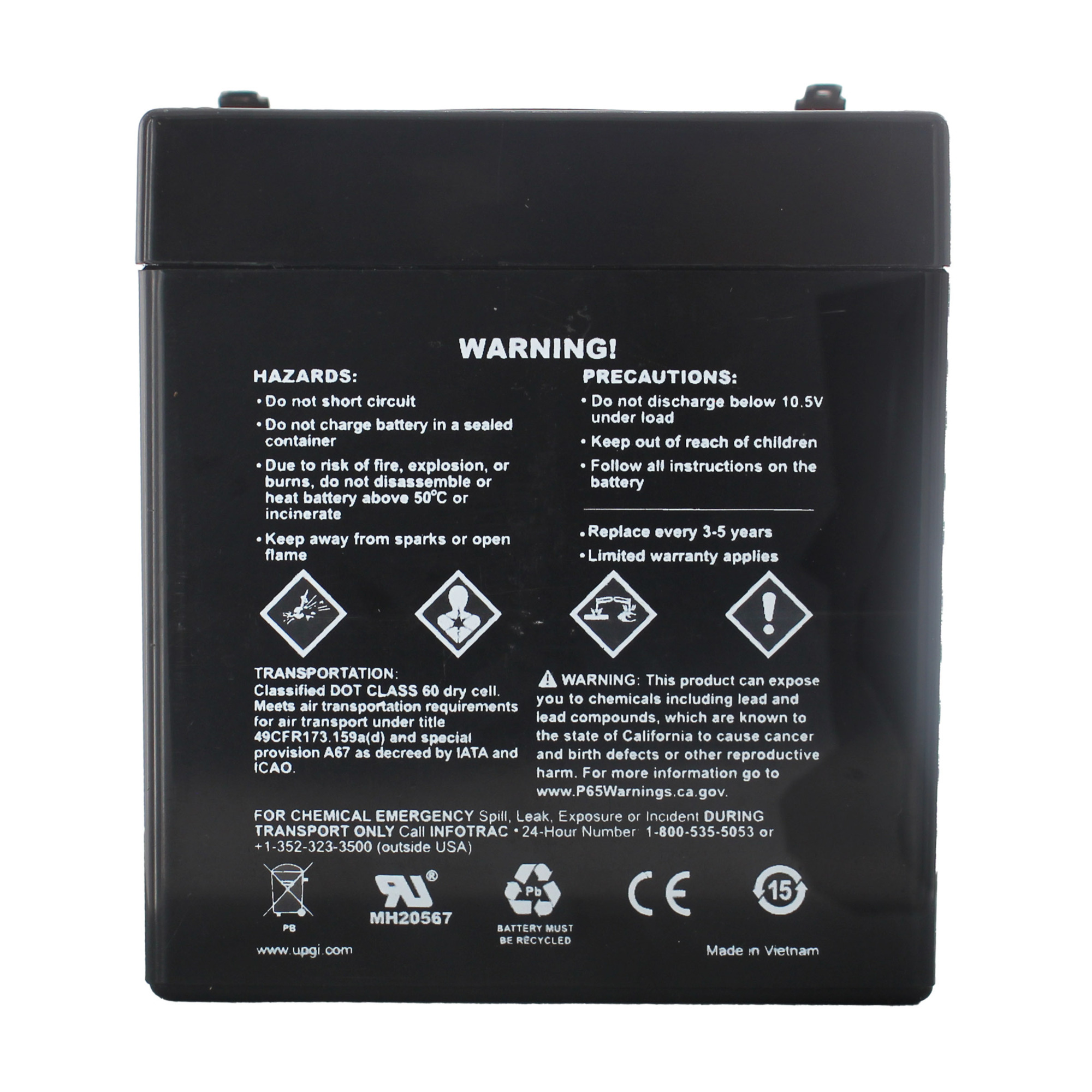 UPG, 12V 4Ah Battery F1 tabs, Volts 12 Amp Hours 4 Model# 45650 ...