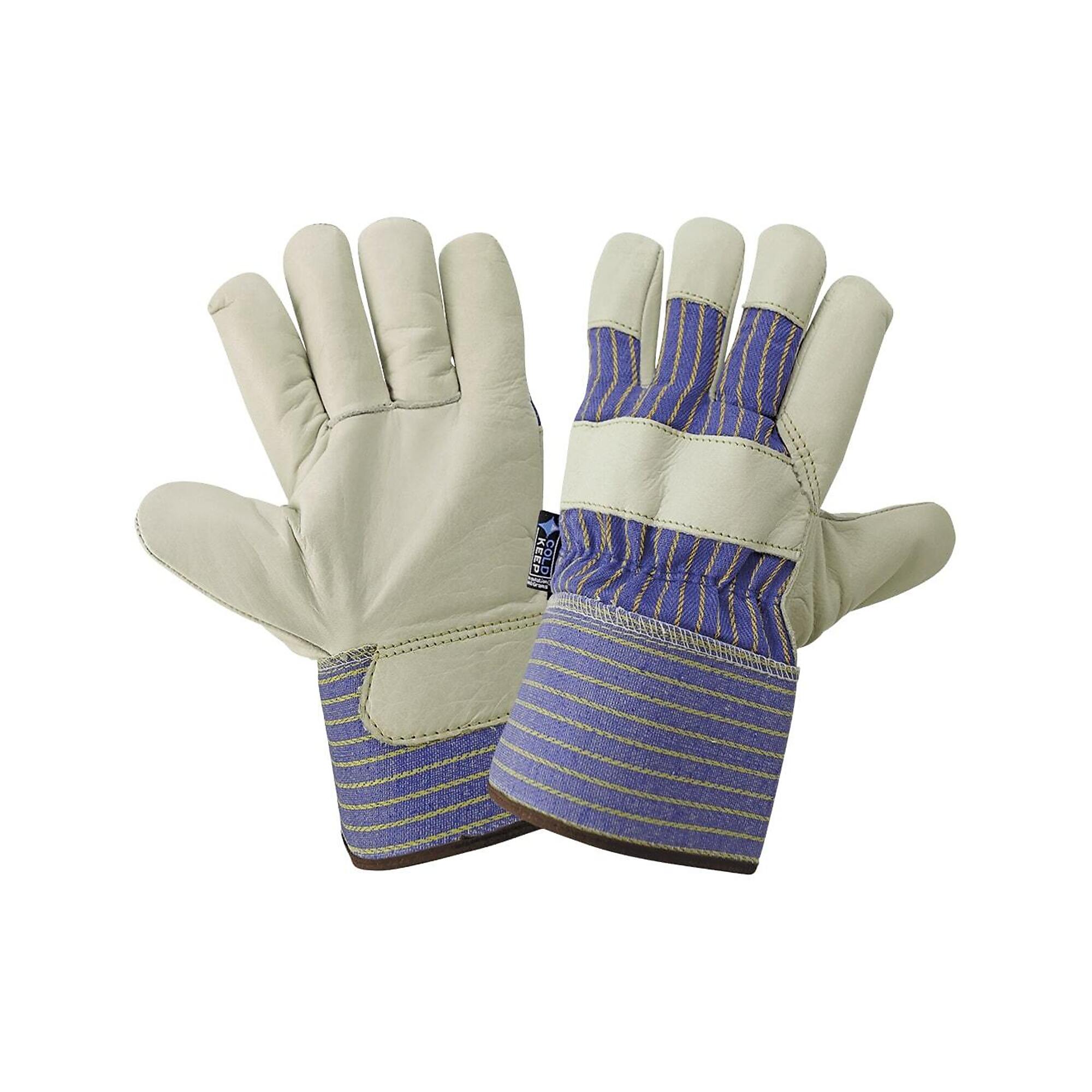 Global Glove, 140g Insulated Cowhide Leather Palm Gloves - 12 Pairs, Size XL, Color Gray/Blue ...