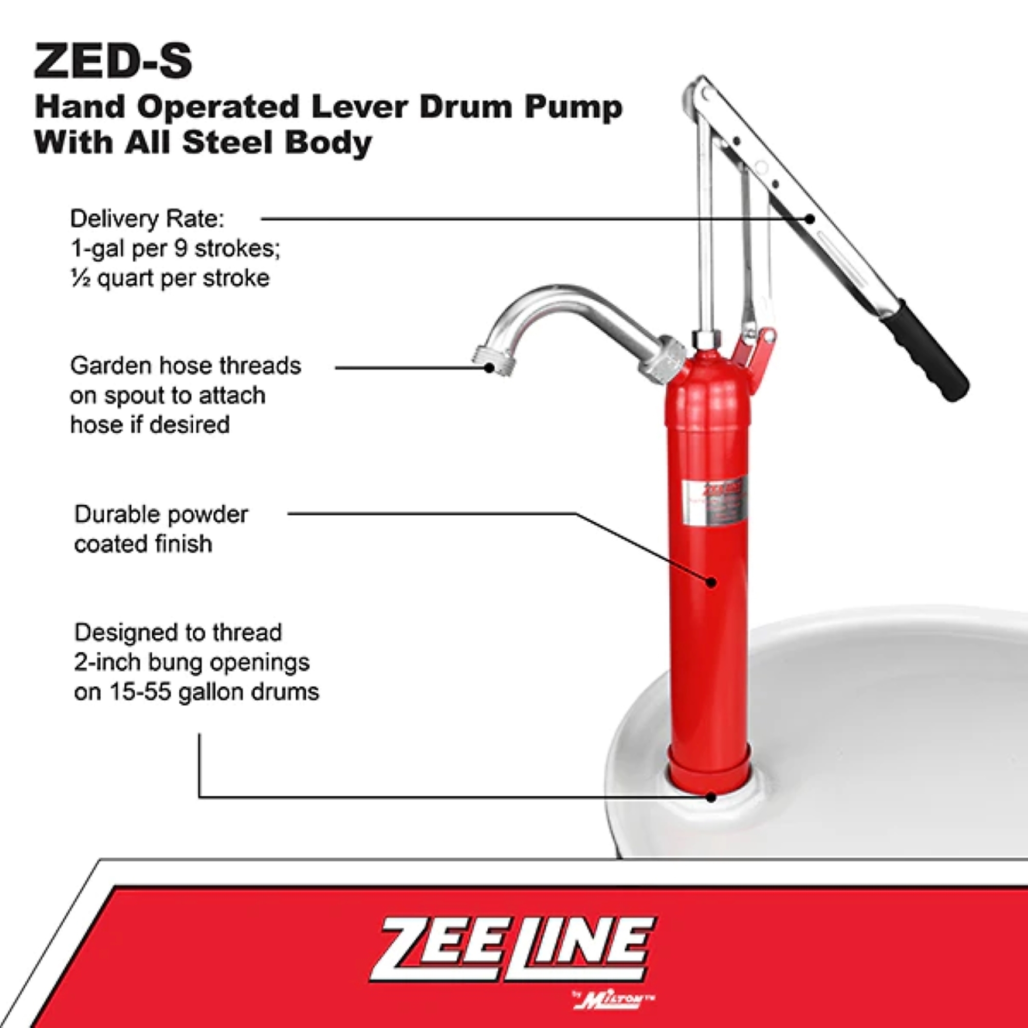 Zee Line, Lever Drum Pump w/All Steel Body, GPM 6 Model# ZED-S ...