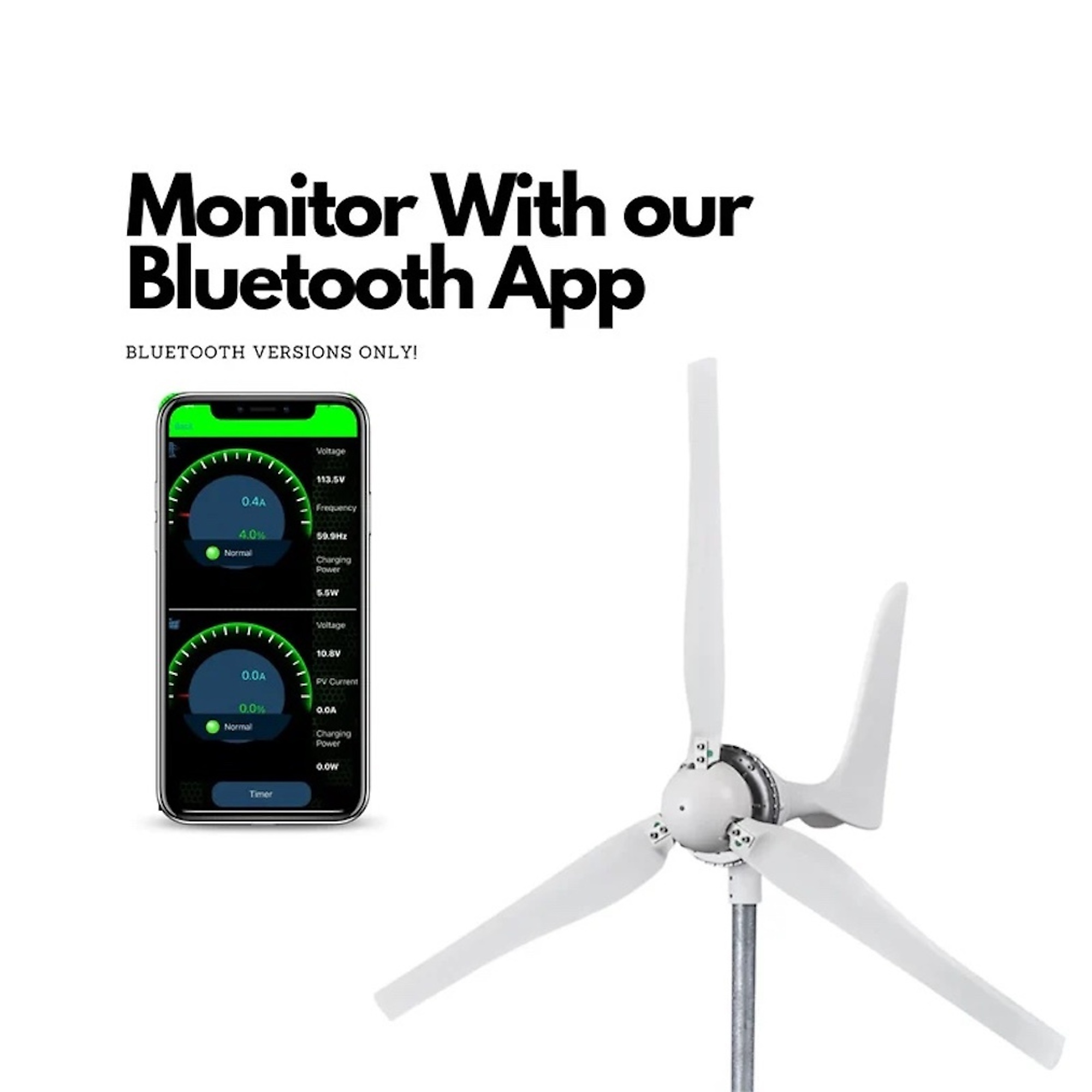 Automaxx, 1500W 24V Bluetooth Wind Turbine, Blade Length 34 in, Speed ...