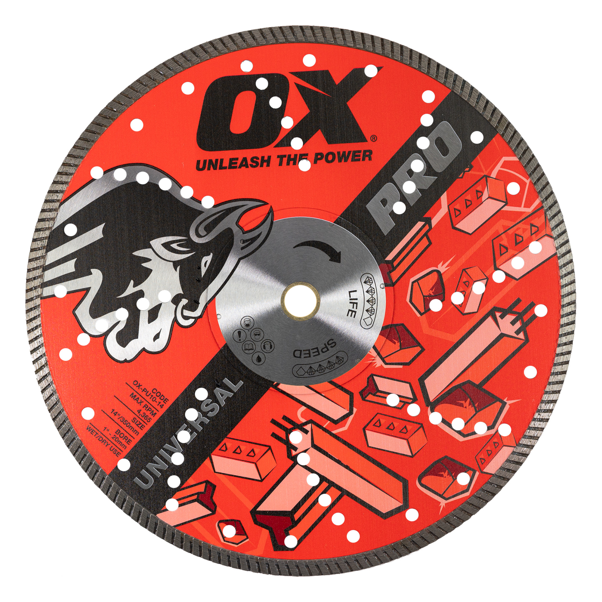 OX Tools, Pro Universal Diamond Blade Dia 14in. Bore 1in., Included ...