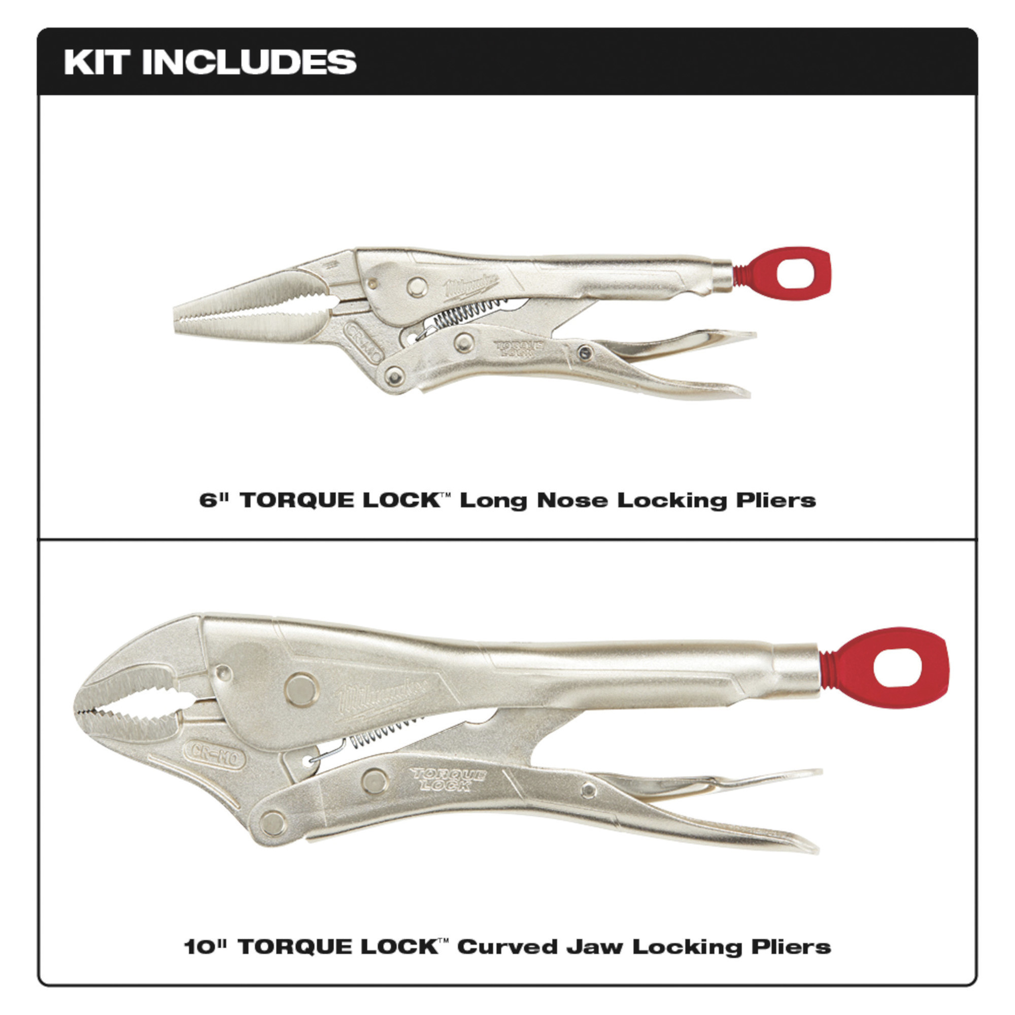 Milwaukee Torque Lock Locking Pliers Set, 2-Pc., 10in. Curved Jaw, 6in ...