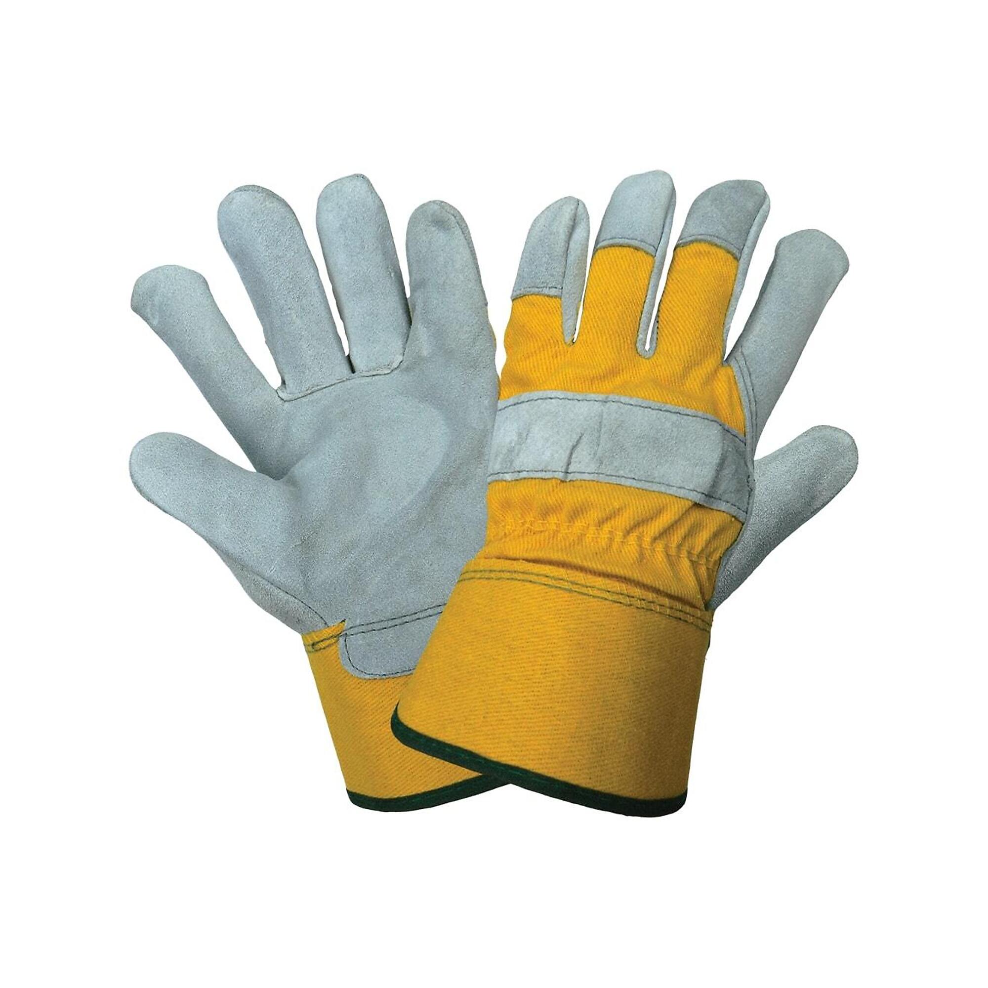 Global Glove, Premium Split Cowhide Leather Palm Gloves - 12 Pairs, Size S, Color Tan/Yellow ...