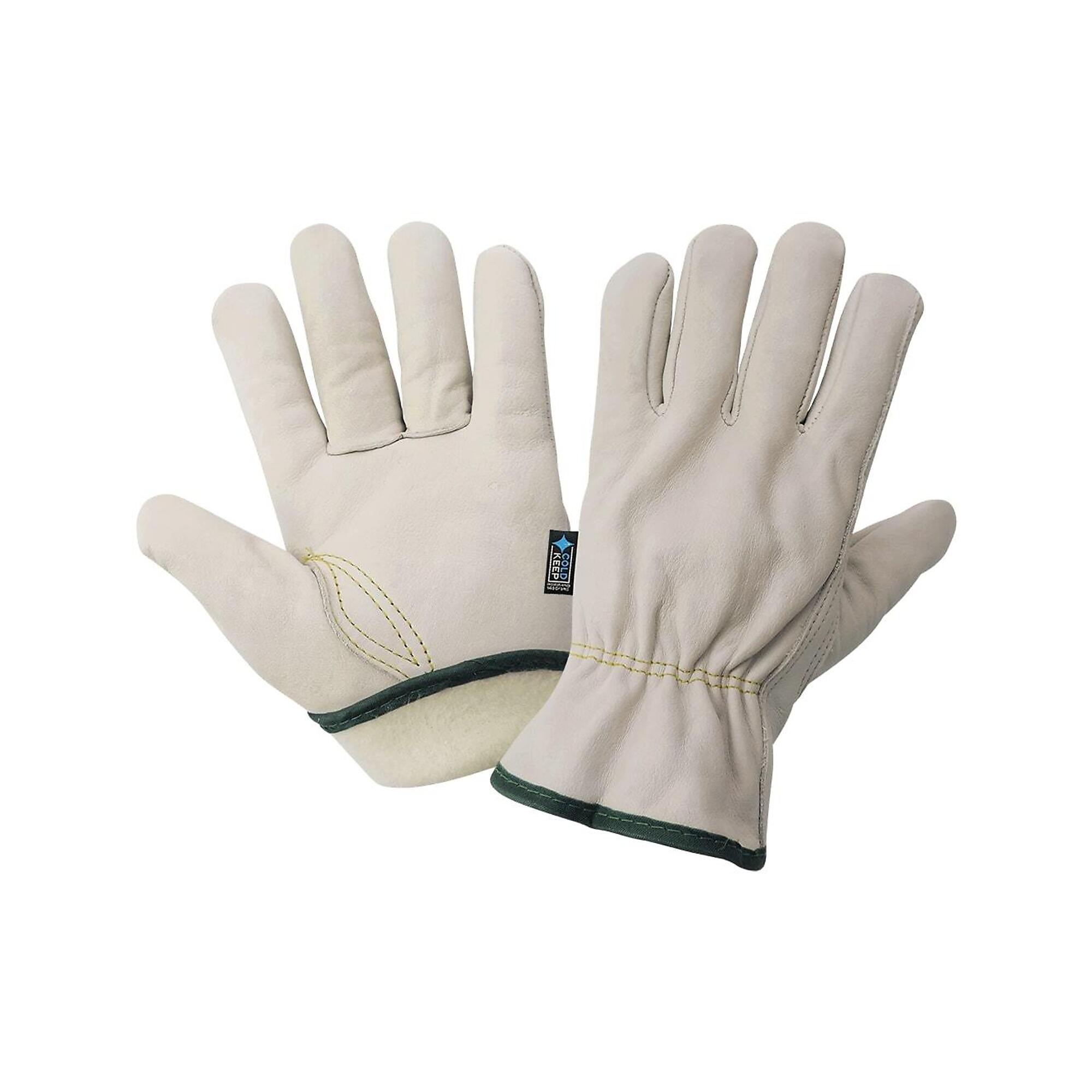 Global Glove, 140g Insulated, Grain Cowhide Leather Gloves - 12 Pairs, Size S, Color Tan, Model ...