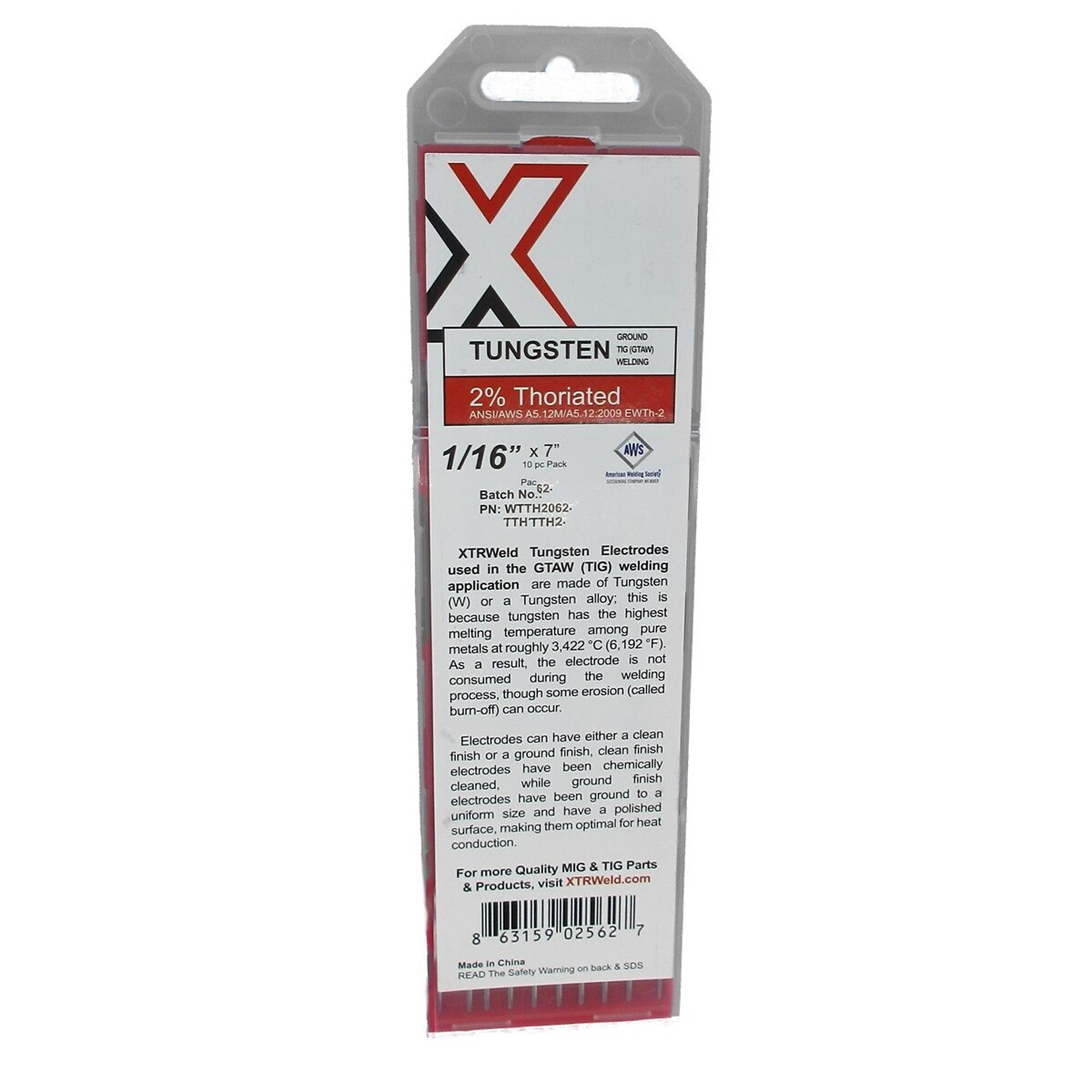 XTR Weld, Welding Tungsten 2% Thoriated (Red) 0040 x 7in., Diameter 1/ ...