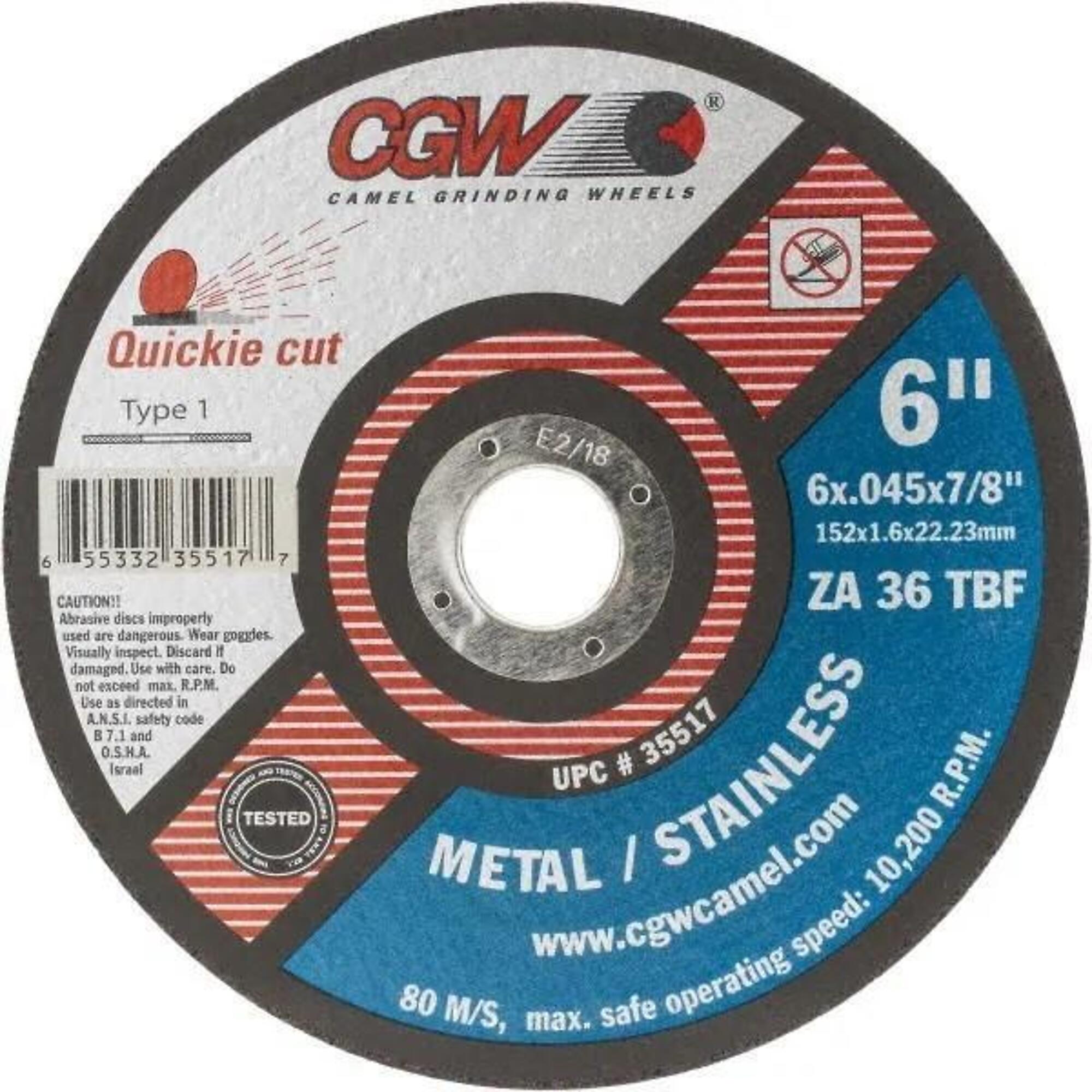 Camel Grinding Wheels, Type 1 Quickie Cutoff Wheel .045 A36T,6x 045x7/8 ...