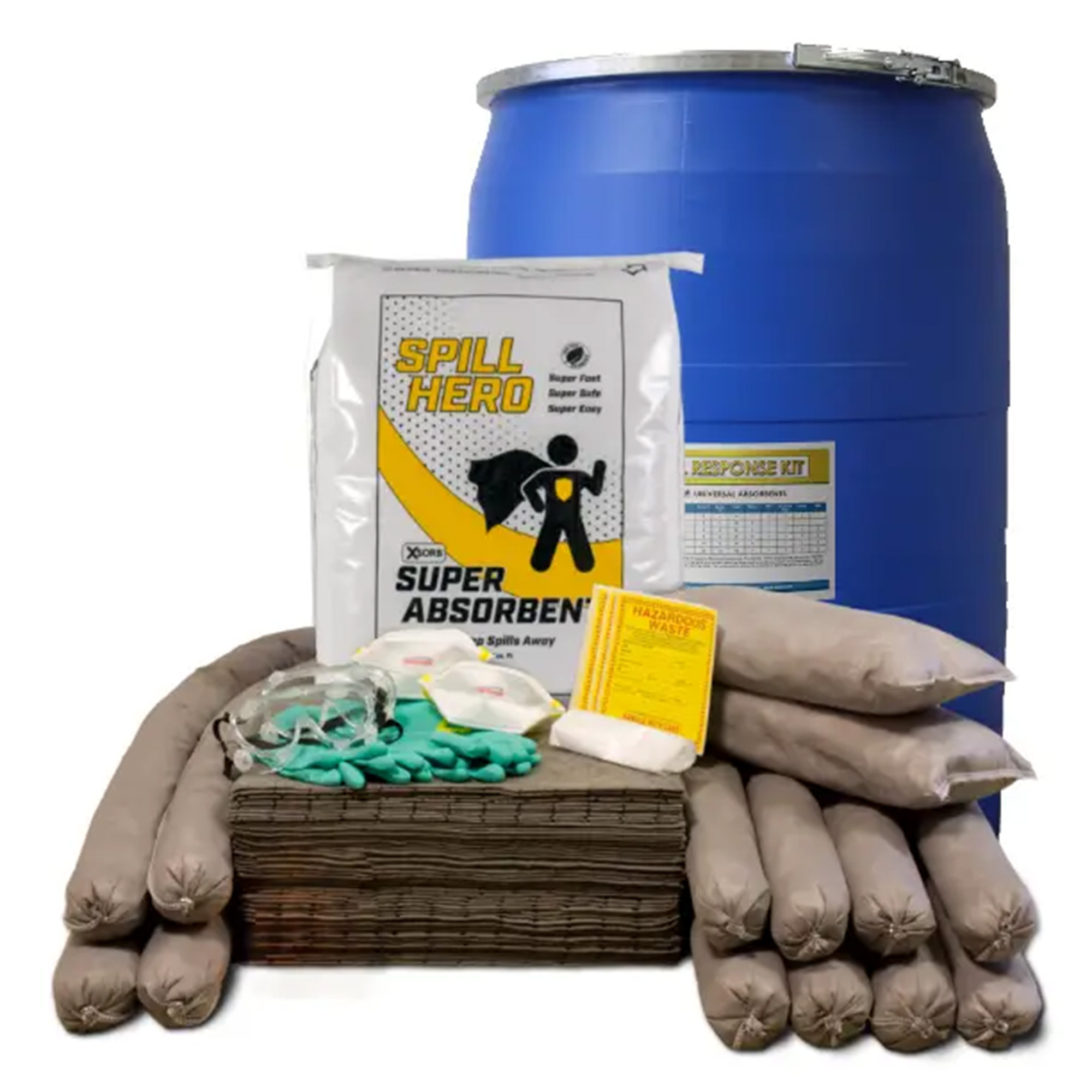 Spill Hero, Universal Absorbent Spill Kit, 55 gal Poly Drum, Pieces ...