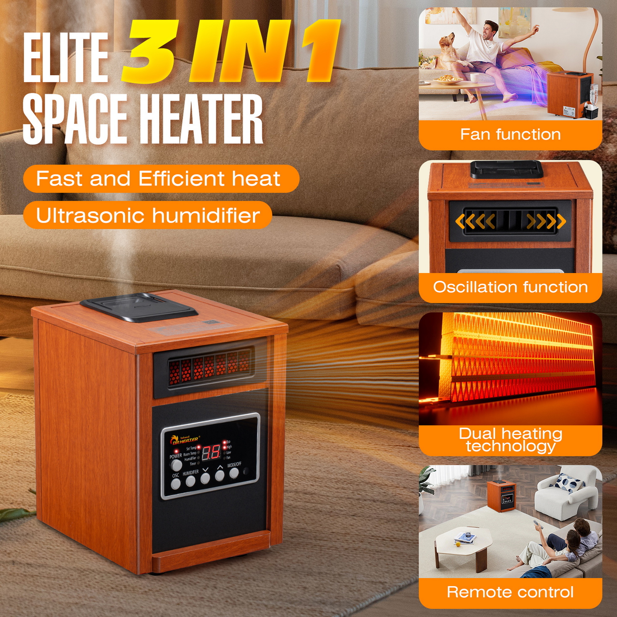 Dr. Infrared Heater, Cherry Dual Heating System with Humidifier, Heat ...
