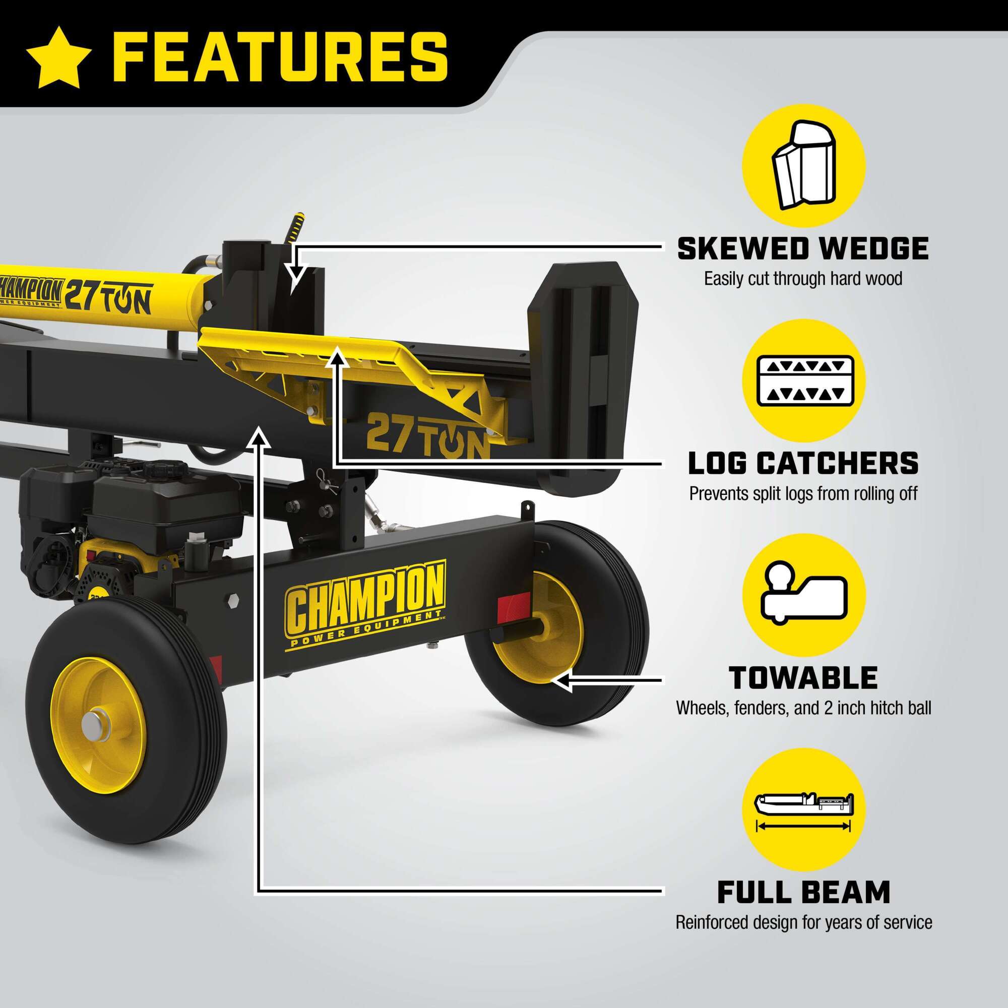 Champion Power Equipment, 27-Ton Horizontal/Vertical Log Splitter, Ram ...