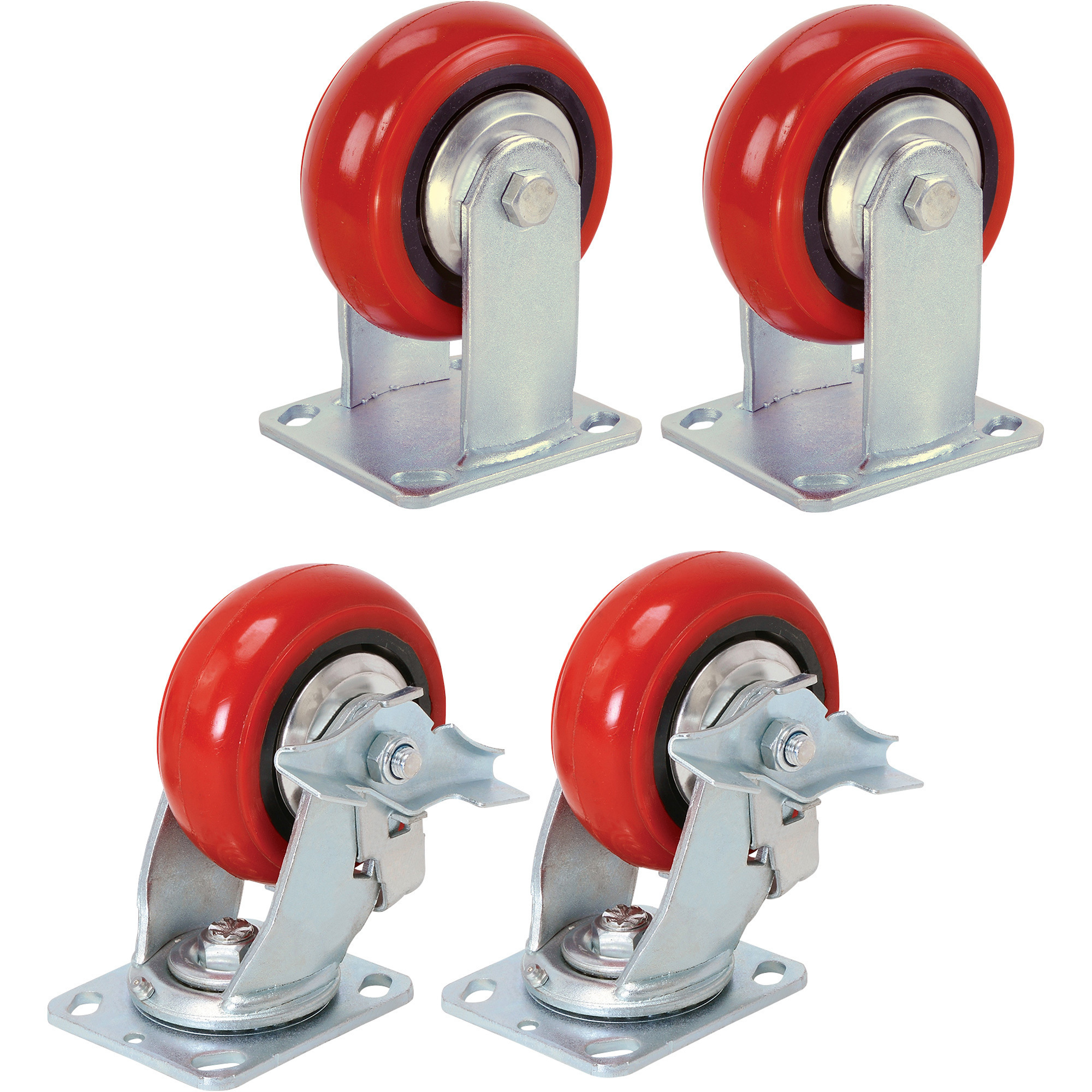 5in. Polyurethane Caster, 4-Pc. Set (2 w/Brake), For Use with Wire ...