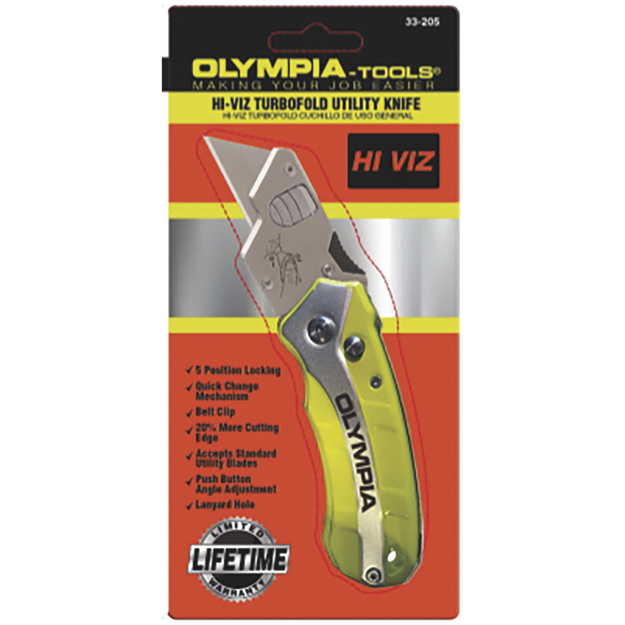 Olympia Tools Hi-Viz Turbo Folding Utility Knife, Model# 33-205-203 ...