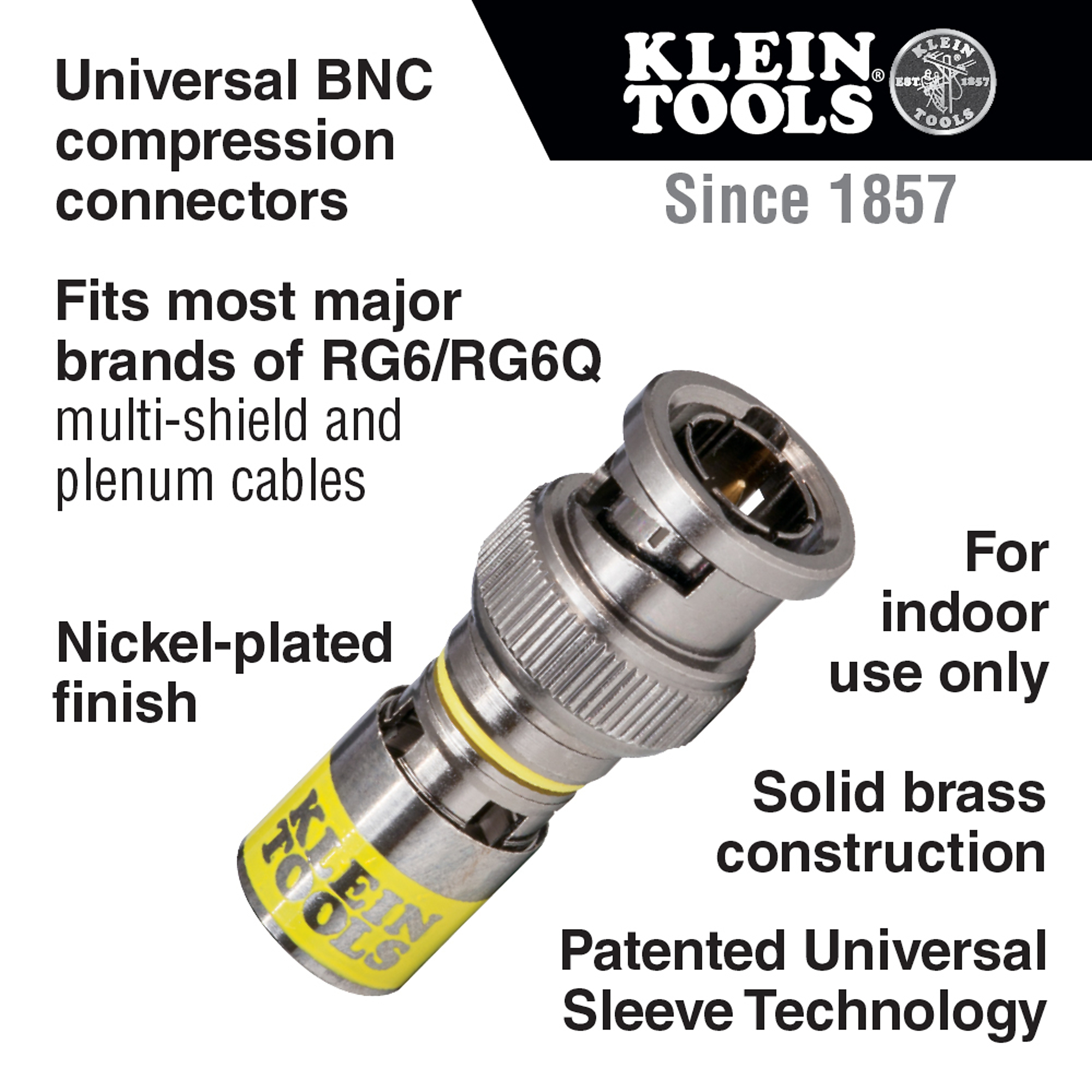 Klein Tools, Universal BNC Compression Connectors RG6-R6Q 10-Pa, Pieces ...