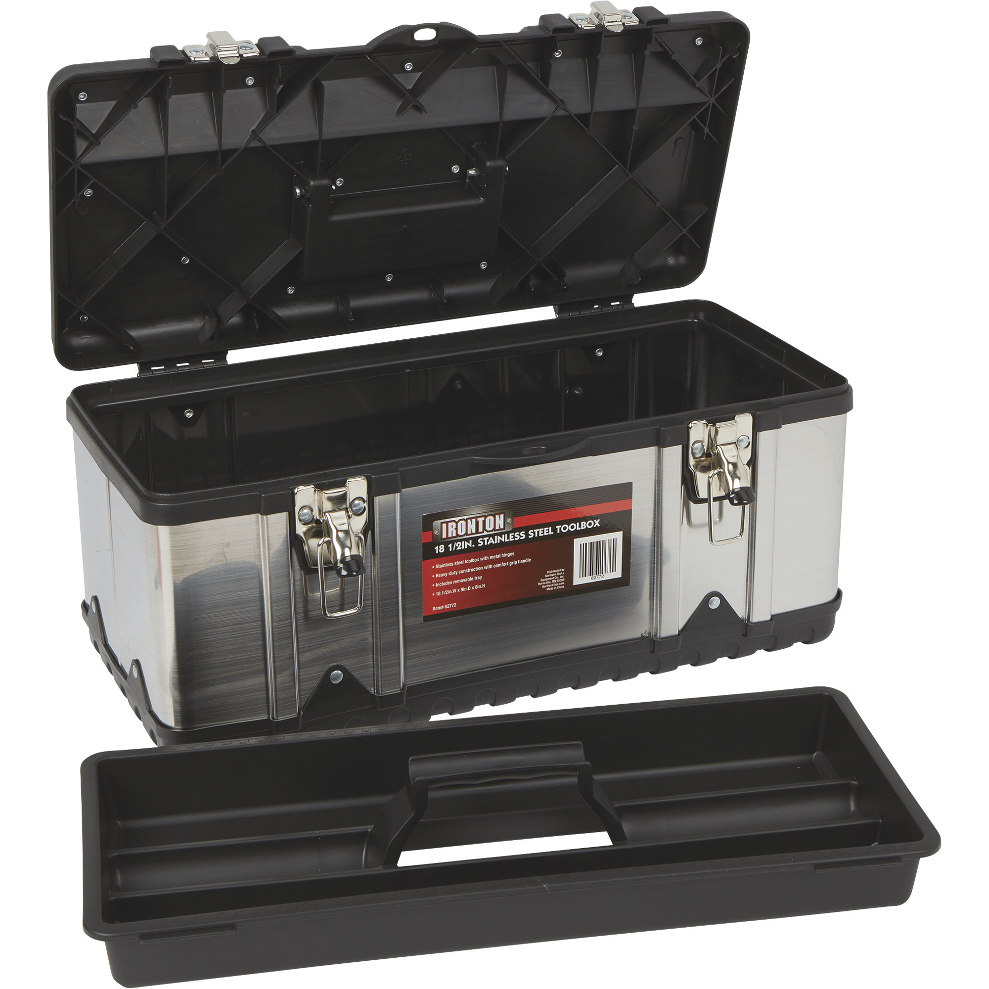 Ironton 18.5in. Stainless Steel Toolbox, 18 1/2in.W x 9in.D x 8in.H ...